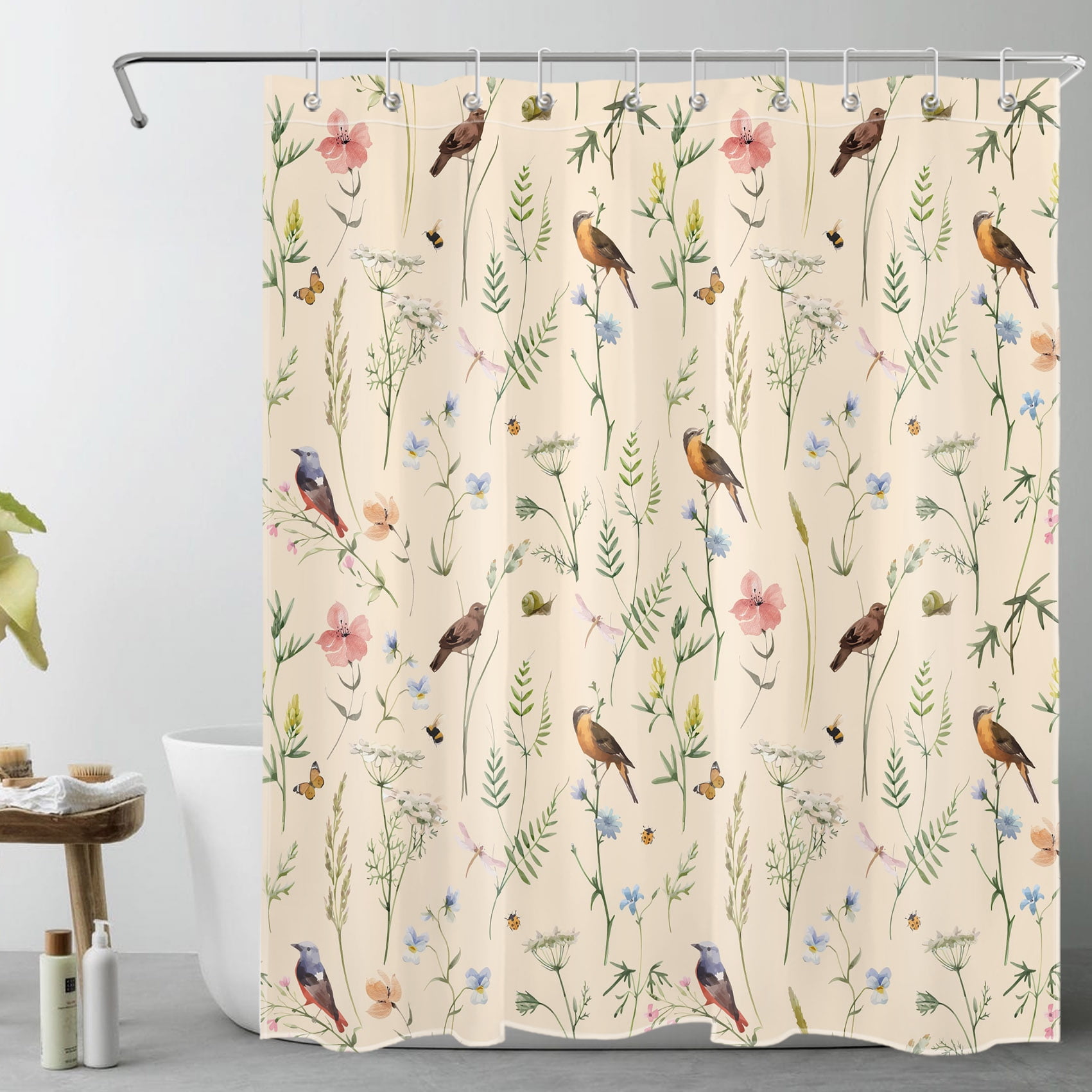 Dragonfly and Bird Shower Curtain for Bathroom Rustic Colorful ...