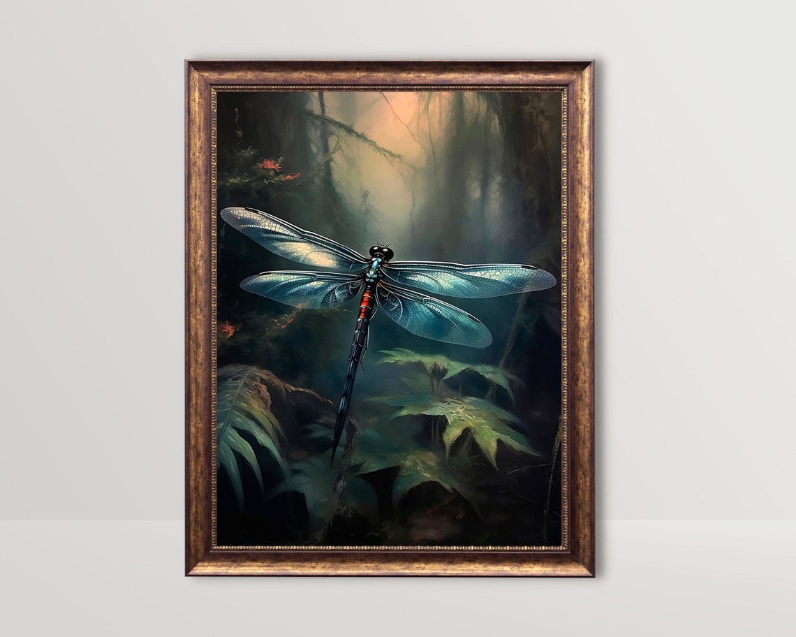 Dragonfly, Black Botanical Poster, Vintage , Insect Bug Art Gift, Dark ...