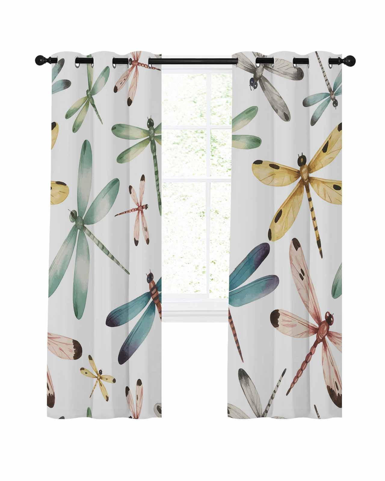 Dragonfly Blackout Curtains 84 Inch Length Watercolor Colorful Wings ...