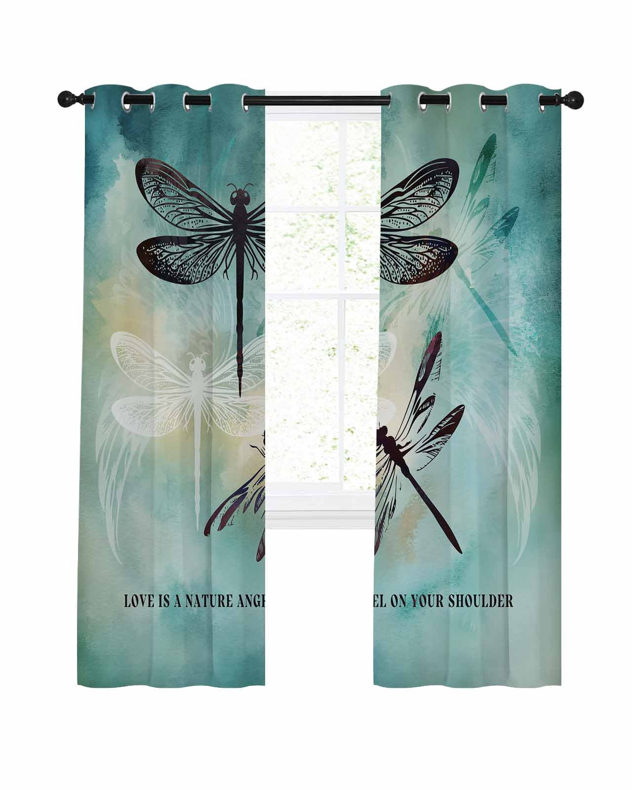 Dragonfly Blackout Curtains 96 Inch Length Abstract Animal Teal Green ...