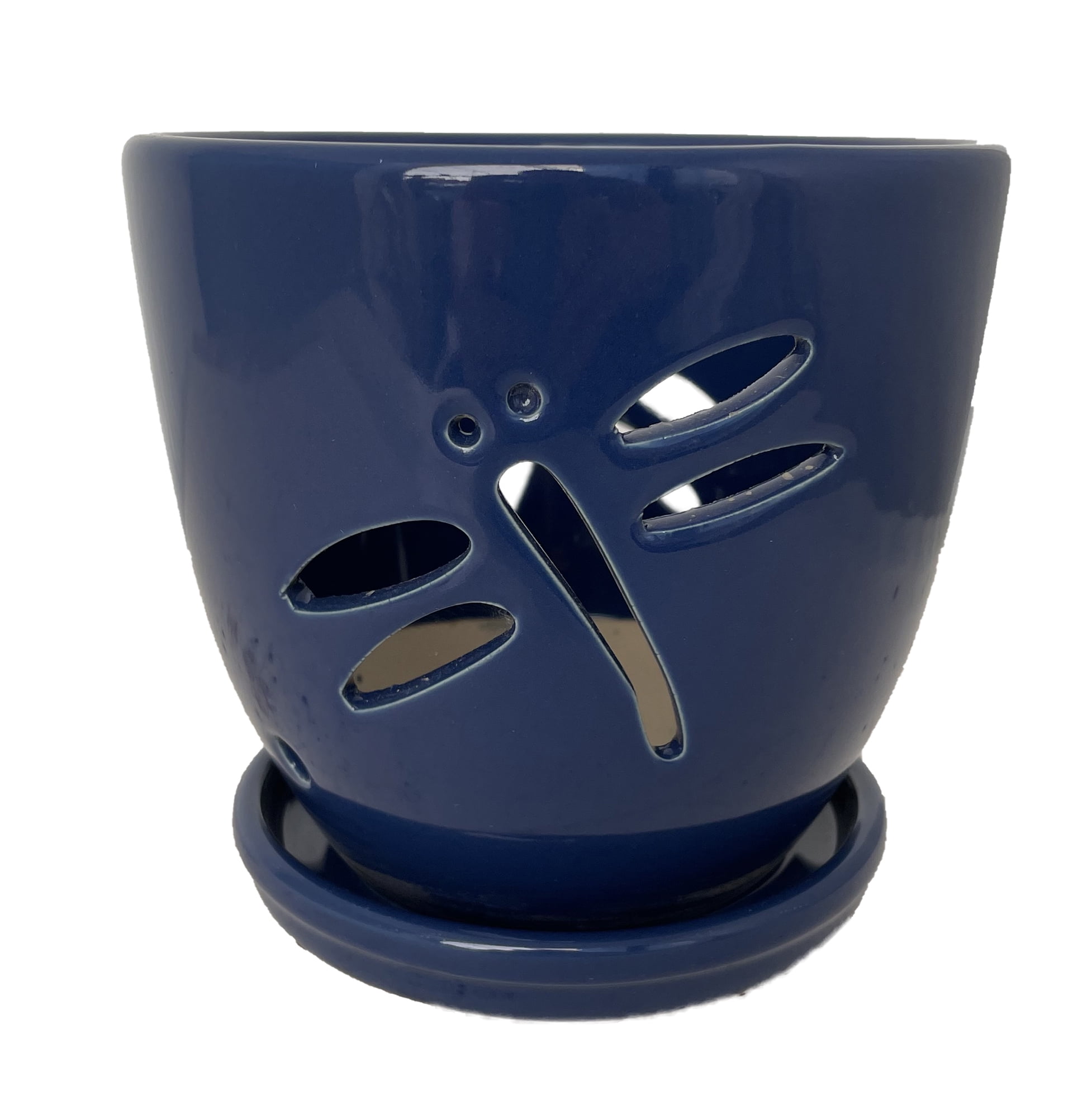 Dragonfly Blue Ceramic Decorative Flower Plant Pot with Attached ...