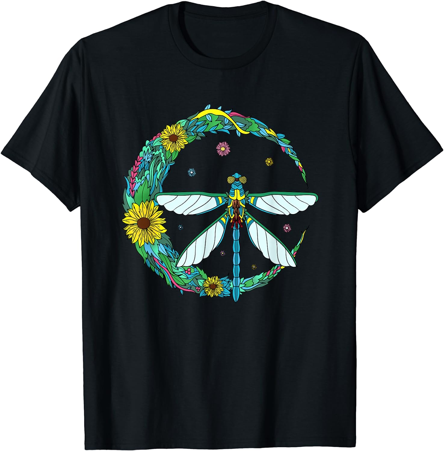 Dragonfly Boho Crescent Moon Peace Sign Hippie Dragonflies T-Shirt ...