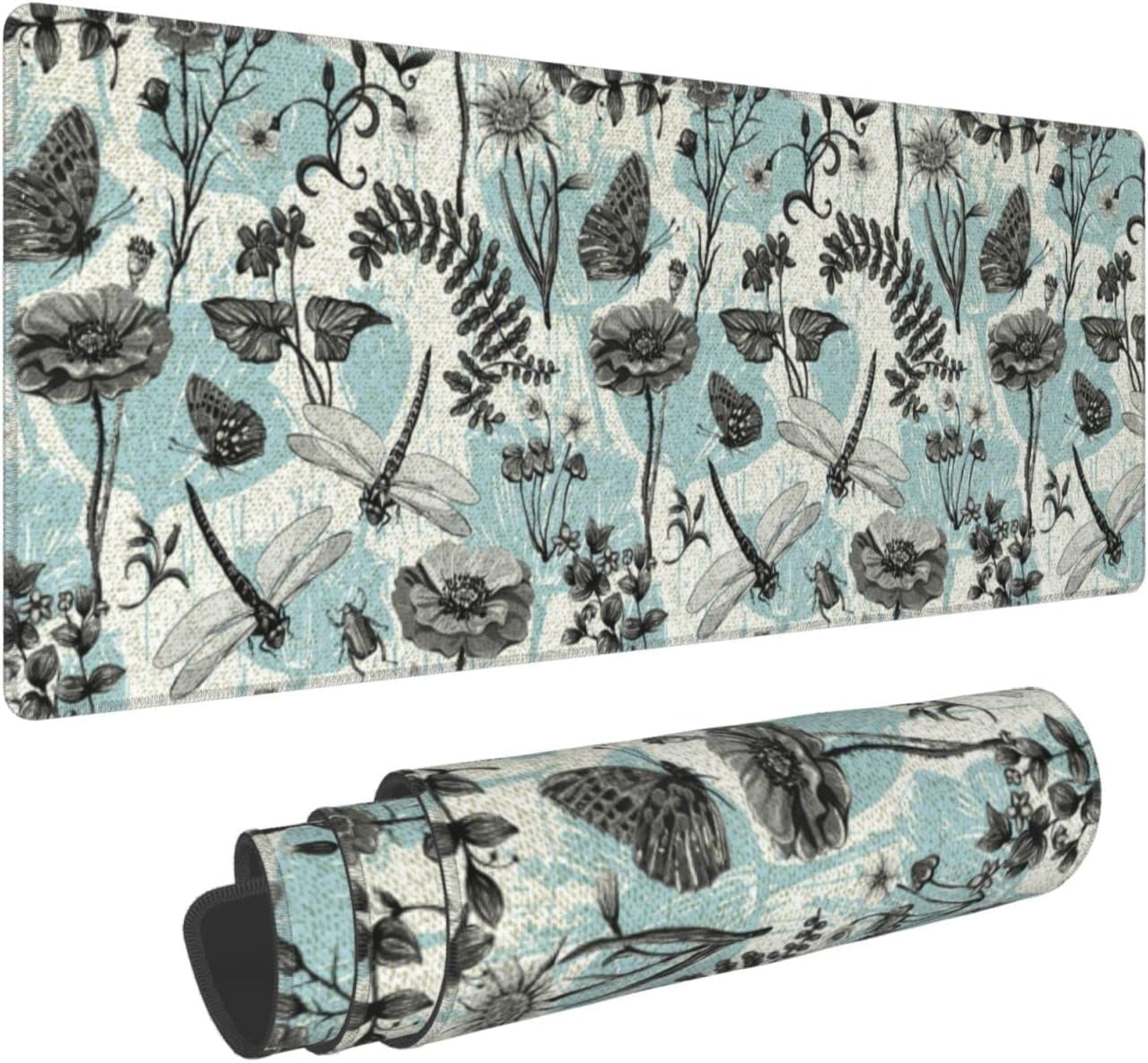 Dragonfly Botanical Gray Blue XXL XL Large Gaming Mouse Pad for Desk ...