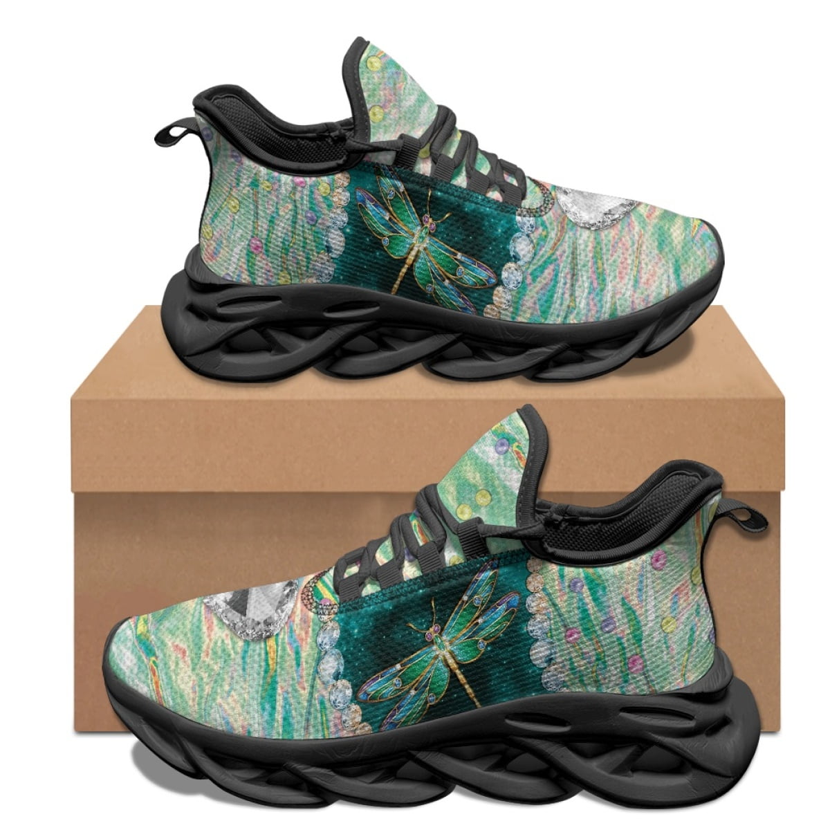 Dragonfly Butterfly Art Lace-Up Sneakers Non-slip Breathable Ladies ...