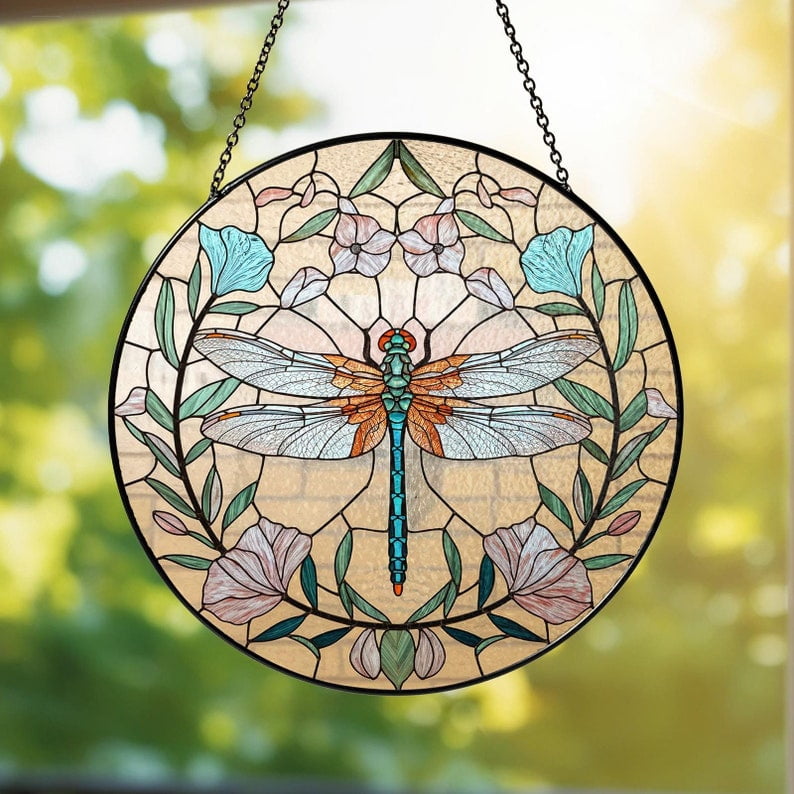 Dragonfly Celtic Stained Glass Suncatcher, Spring Garden Nature Decor ...