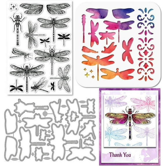 Dragonfly Clear Stamp Insect Cutting Die Flower Pattern PET Paint Craft ...