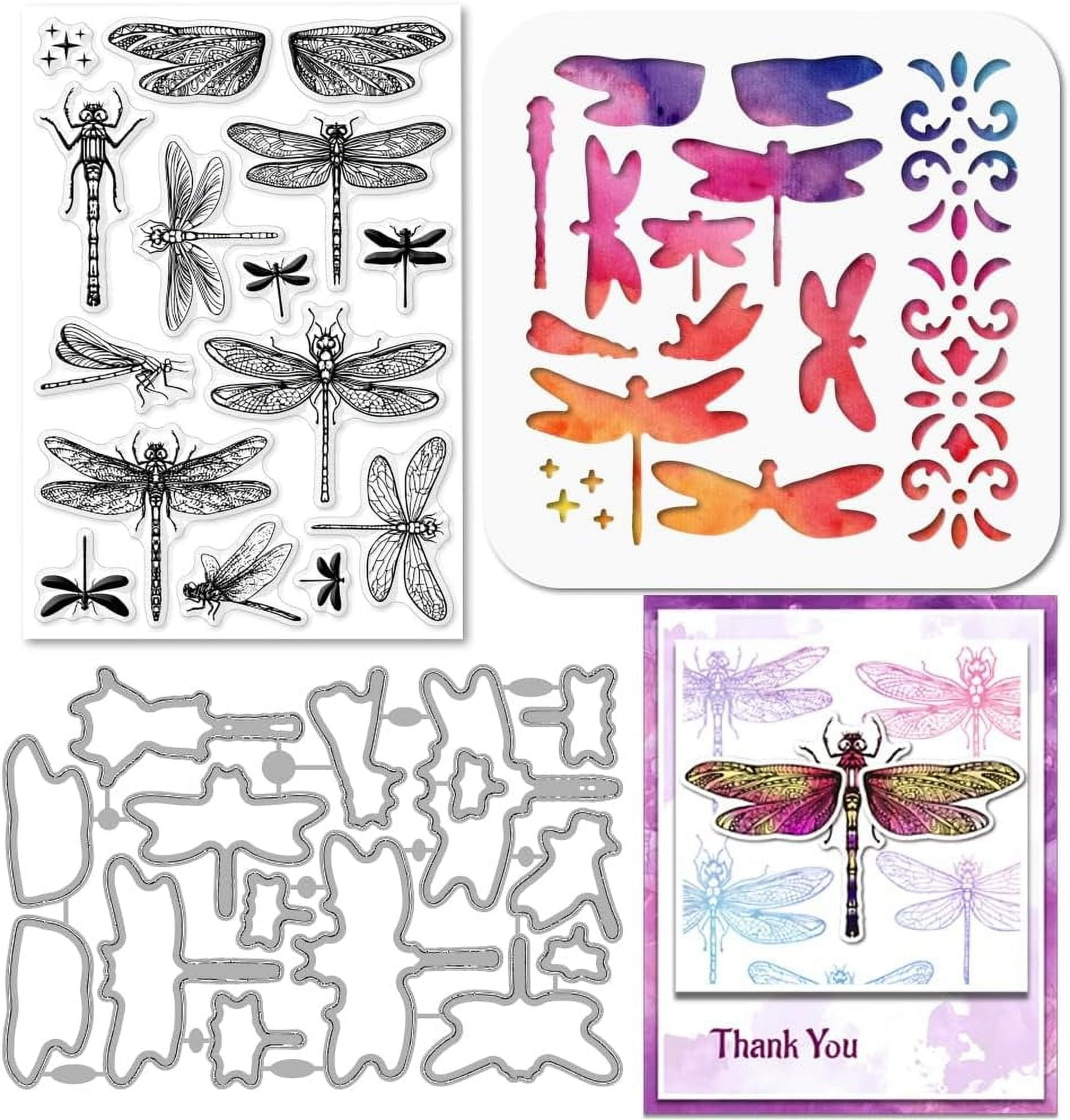 Dragonfly Clear Stamp Insect Cutting Die Flower Pattern PET Paint Craft ...