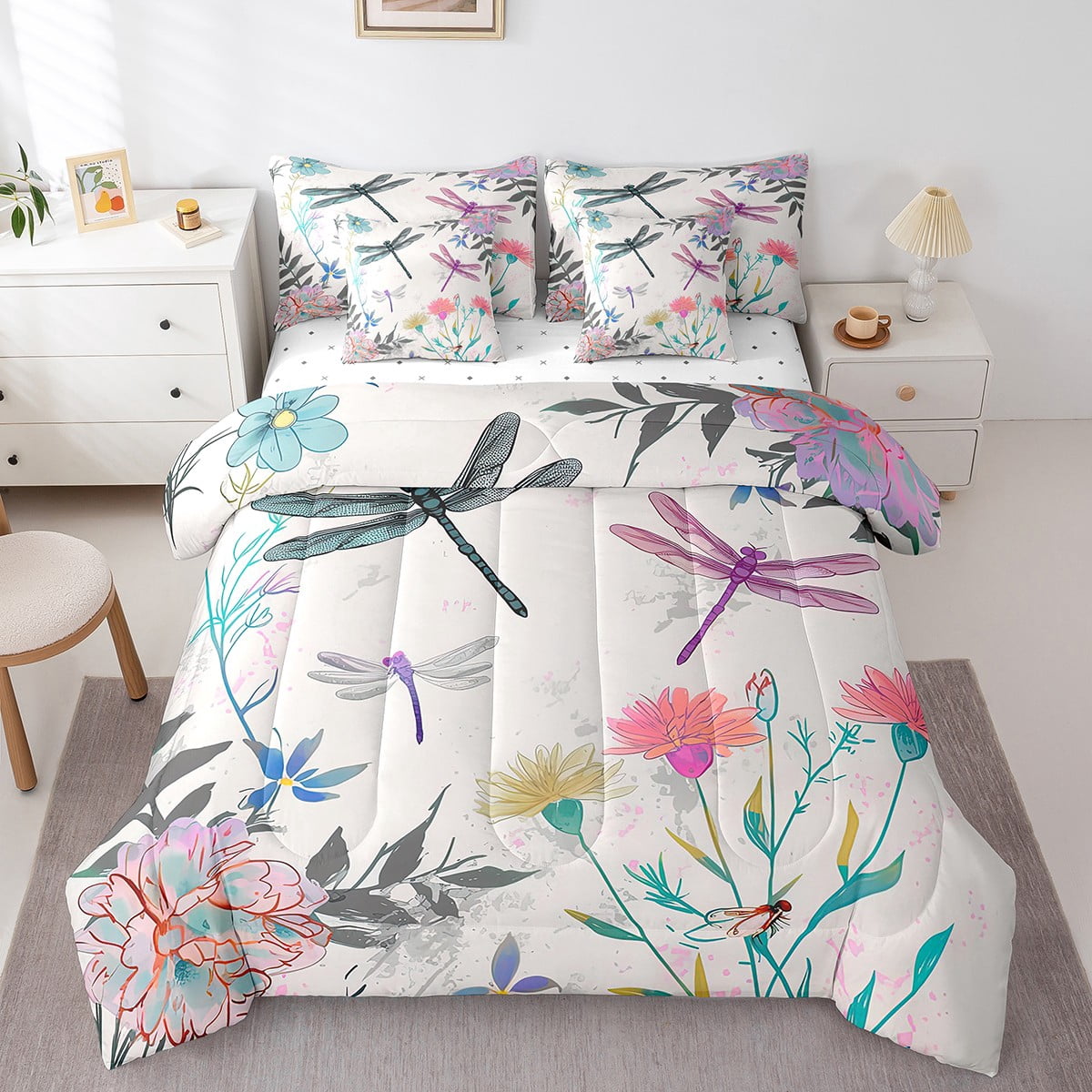 Dragonfly Comforter Set Queen Size with Sheets -7 Pieces Bed in a Bag ...