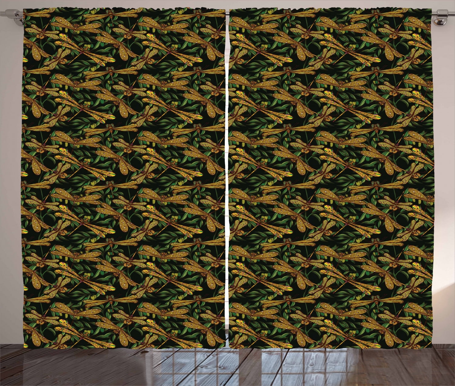 Ambesonne Dragonfly Curtains 2 Panel Set, Green Leaves, 108" x 90 ...