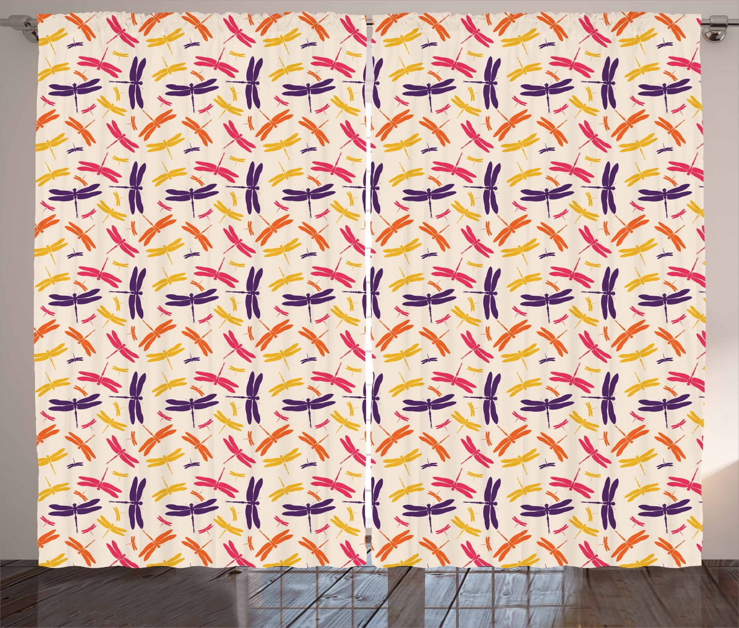 Dragonfly Curtains 2 Panels Set, Colorful Silhouettes Pattern Spring ...