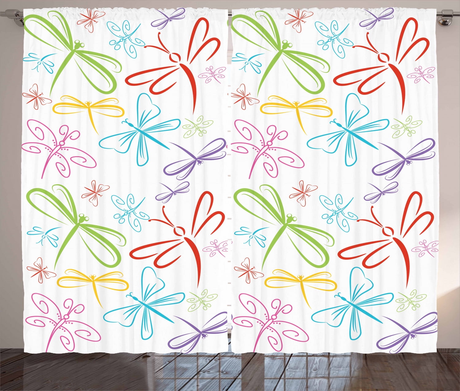 Ambesonne Dragonfly Curtains 2 Panel Set, Insects Wings, 108" x 96 ...