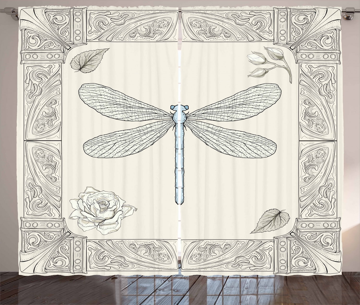 Ambesonne Dragonfly Curtains 2 Panel Set, Royal Rose Petals, 108" x 90 ...