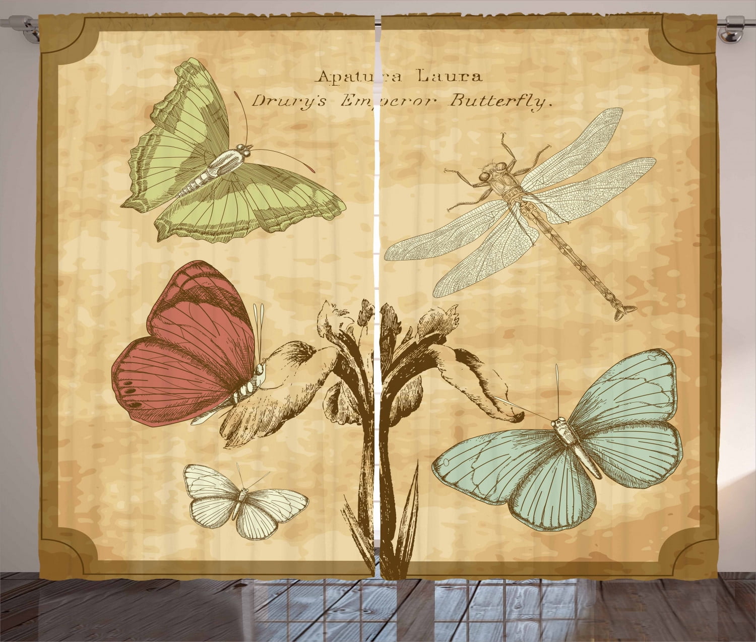 Ambesonne Dragonfly Curtains 2 Panel Set, Retro Butterflies Art, 108" x ...