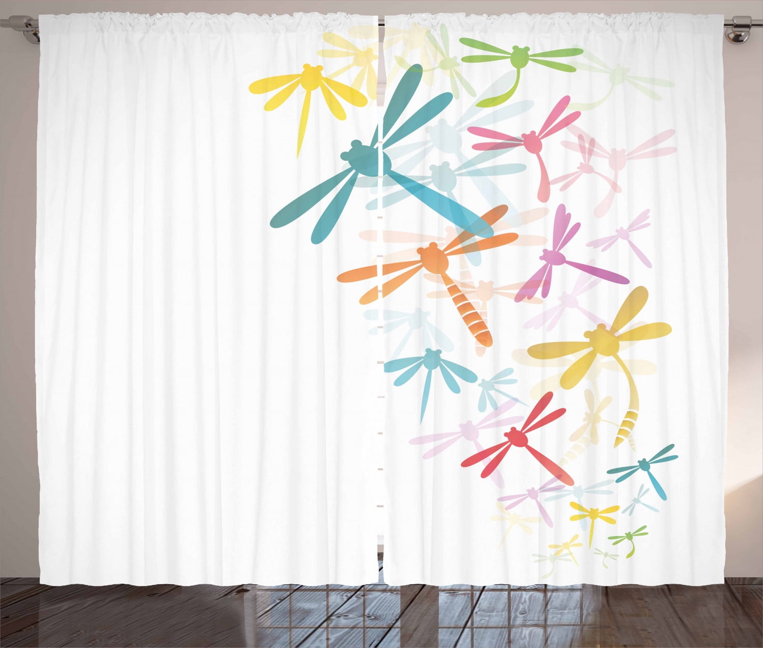 Ambesonne Dragonfly Curtains 2 Panel Set, Winged Insects Bugs, 108" x ...