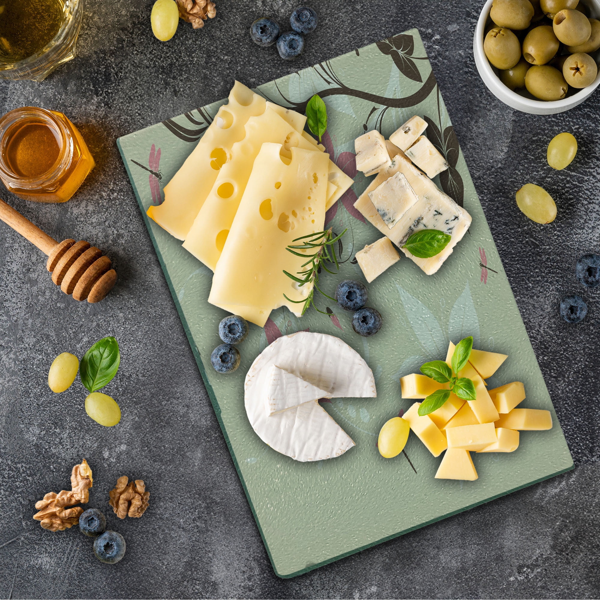 Dragonfly Cutting Board, Floral Background with Dragonflies and Spiral ...