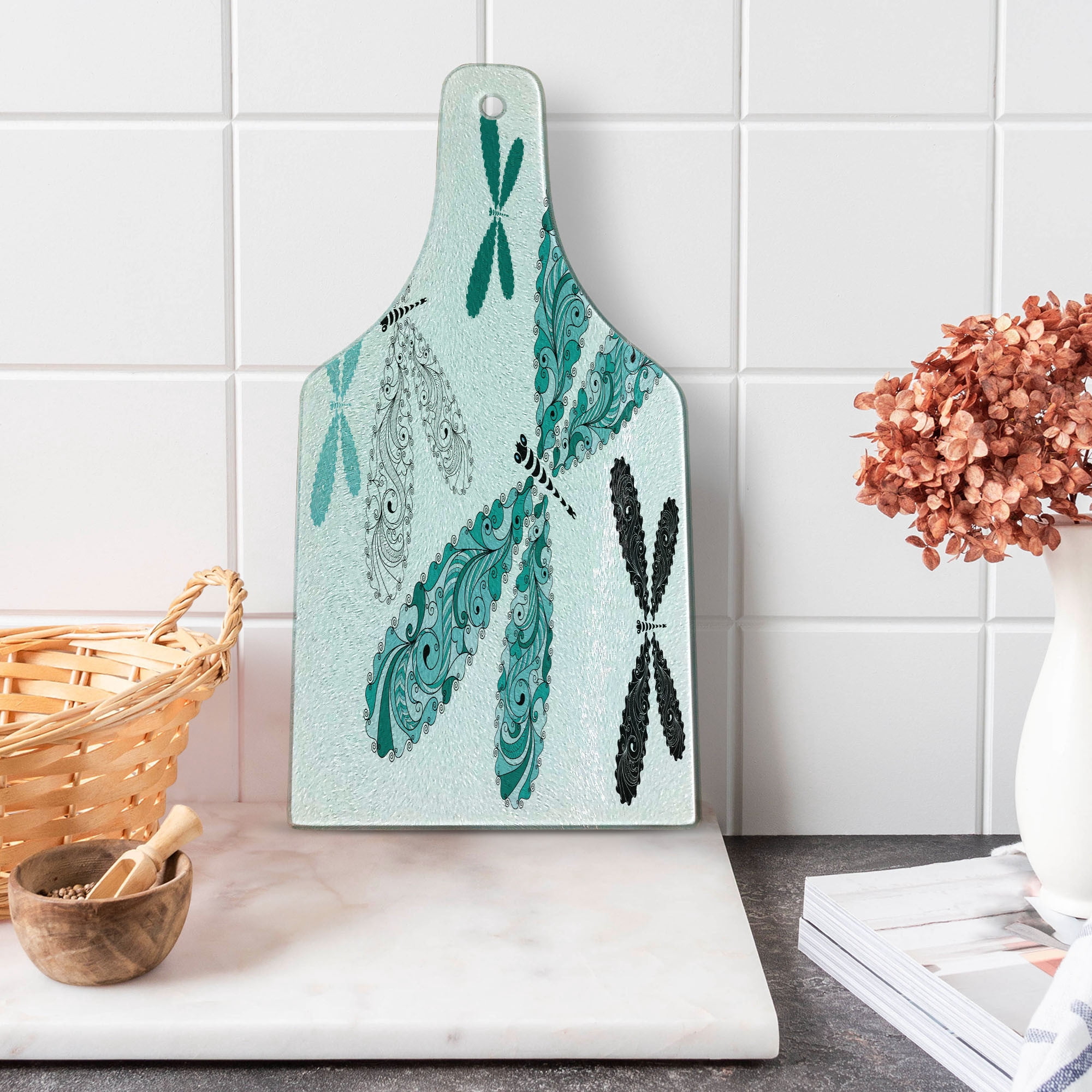 Dragonfly Cutting Board, Ornamental Winged Bug Lace and Damask Effects ...