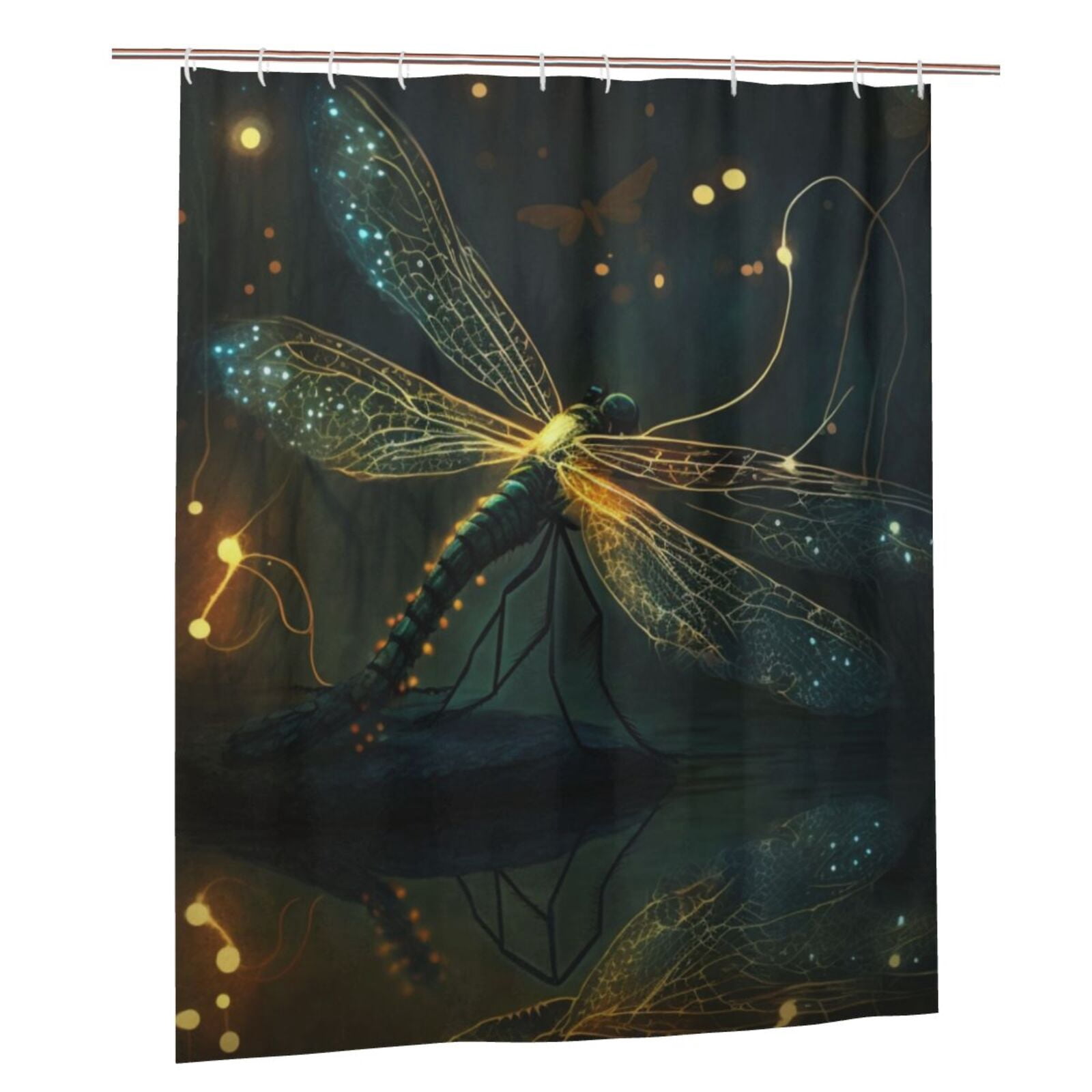 Dragonfly Dance Fireflies Art Shower Curtain Set with Hooks Plastic ...