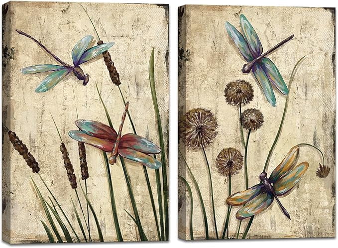 Dragonfly Dandelion Canvas Wall Art Framed Canvas Art Prints - Walmart.com