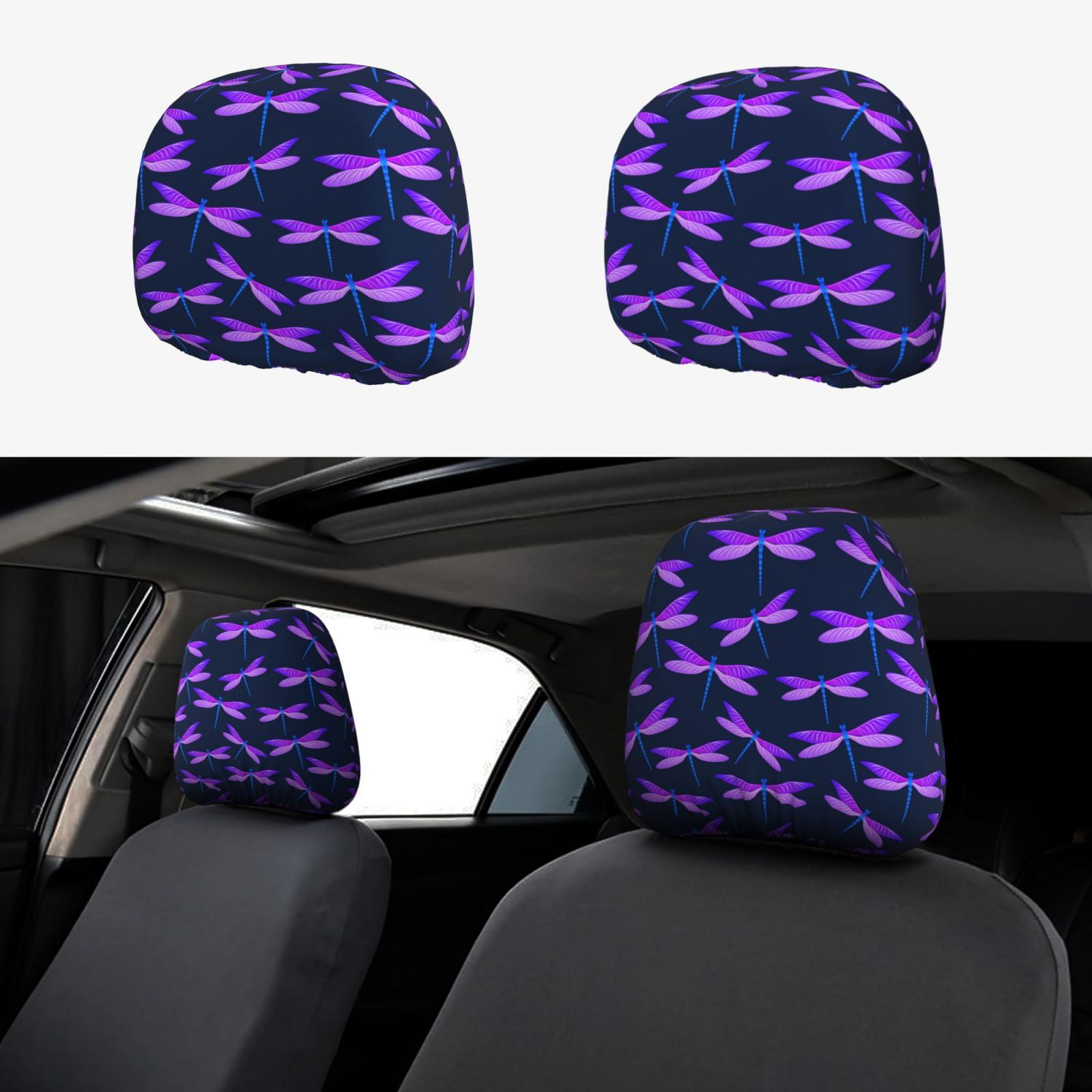 Dragonfly Dark Purple Headrest Cover for Cars, 2Pack Car Headrest Cover ...