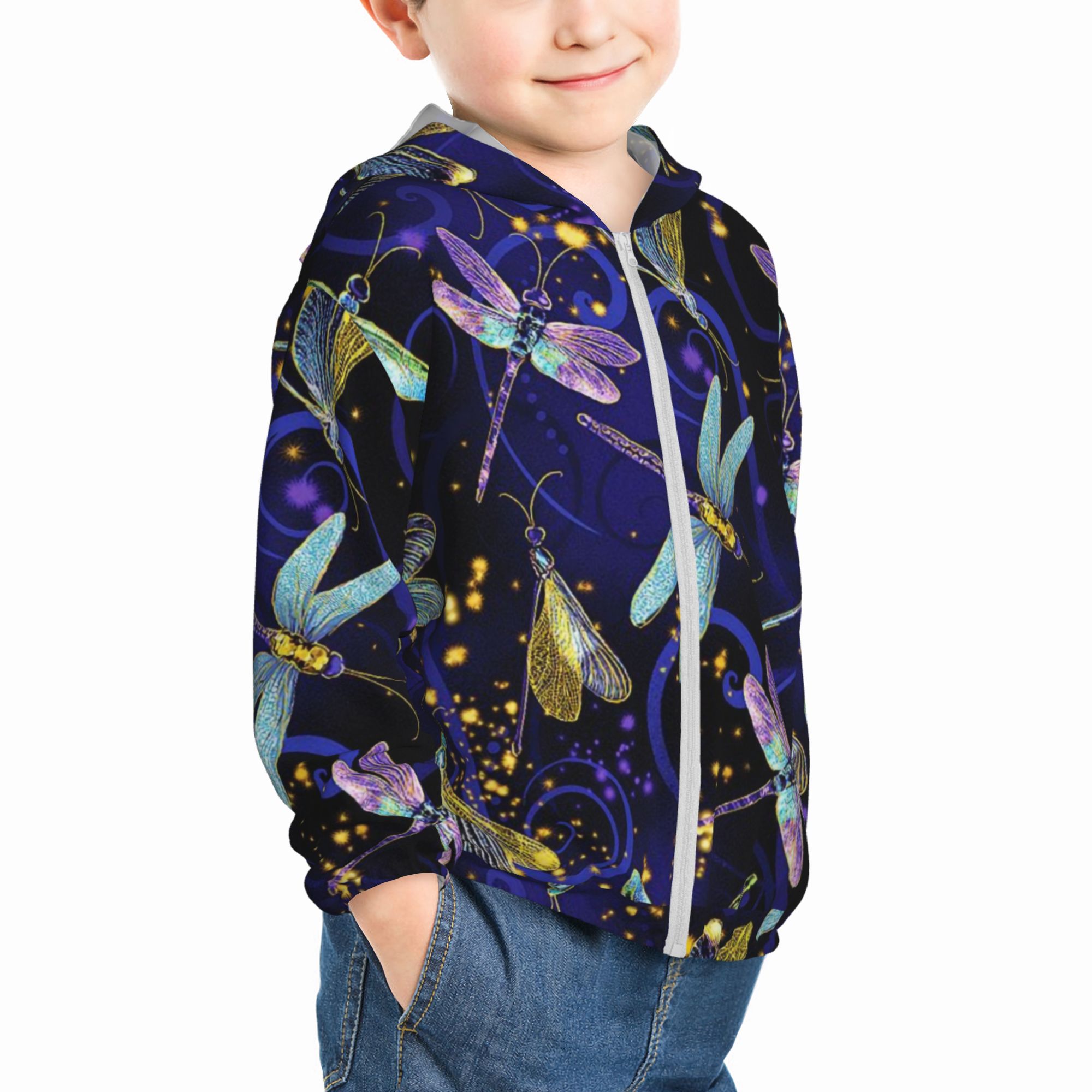 Dragonfly Design Kids Zip-Up Hoodie Girls Boys Sun Protection Jacket Hooded Cooling Shirt ...