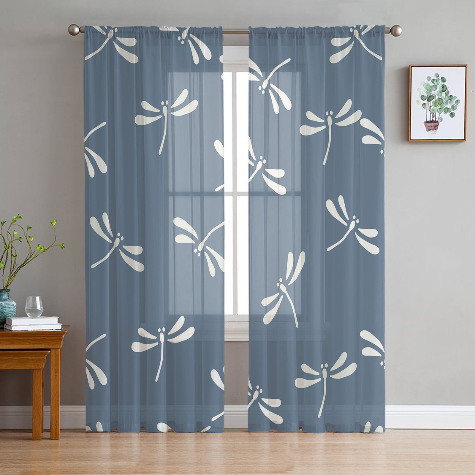 Dragonfly Dots Gradient Sheer Curtains for Living Room Bedroom Tulle ...