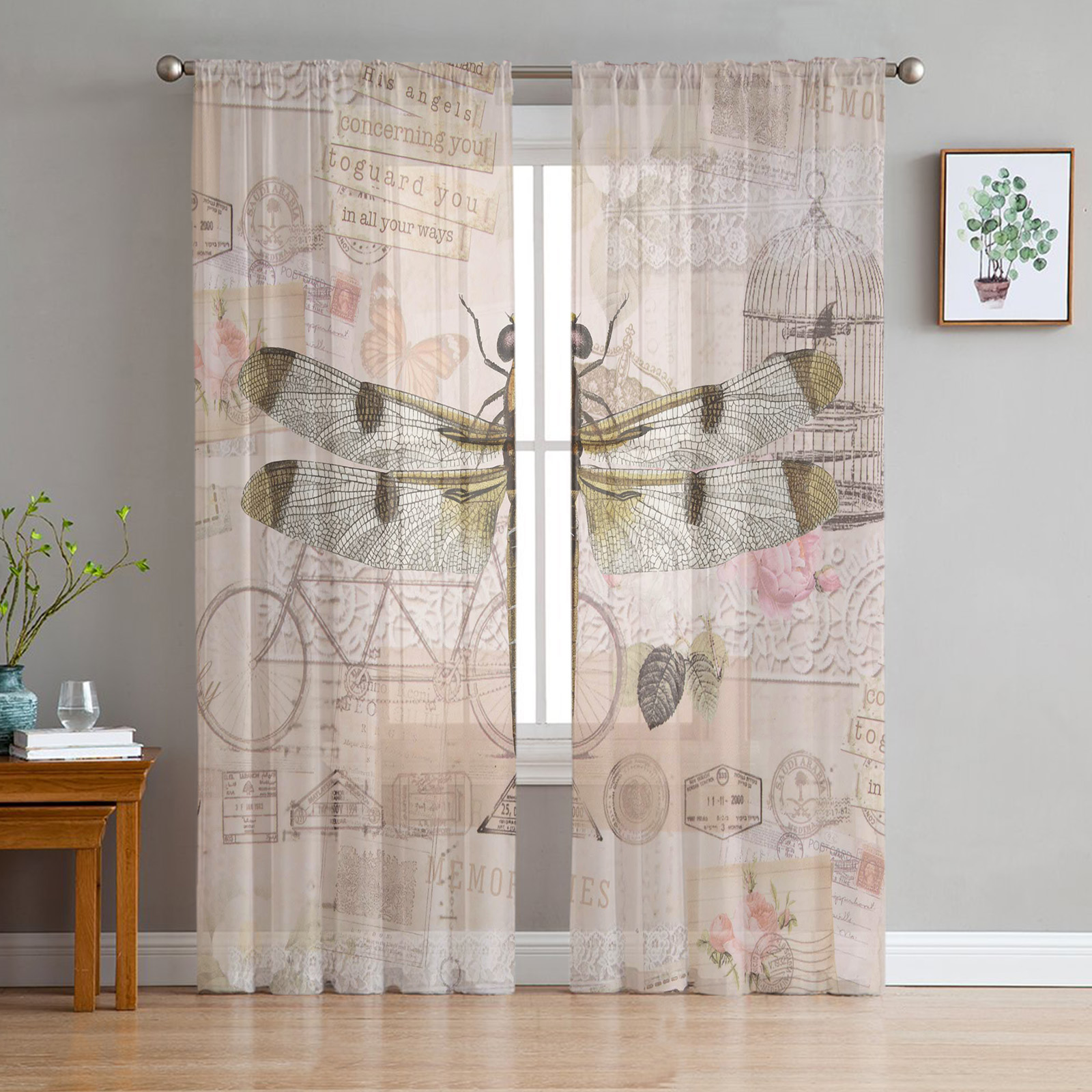 Dragonfly Dots Gradient Sheer Curtains for Living Room Bedroom Tulle ...
