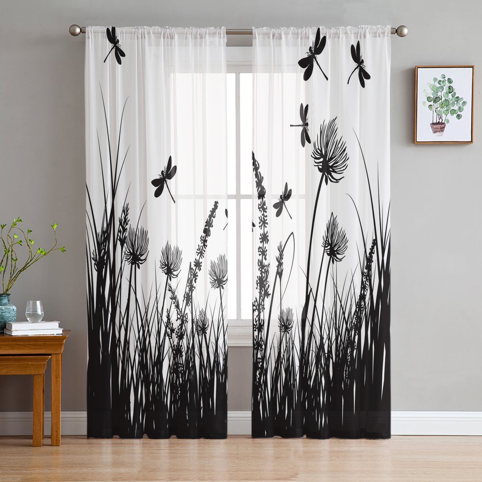Dragonfly Dots Gradient Sheer Curtains for Living Room Bedroom Tulle ...