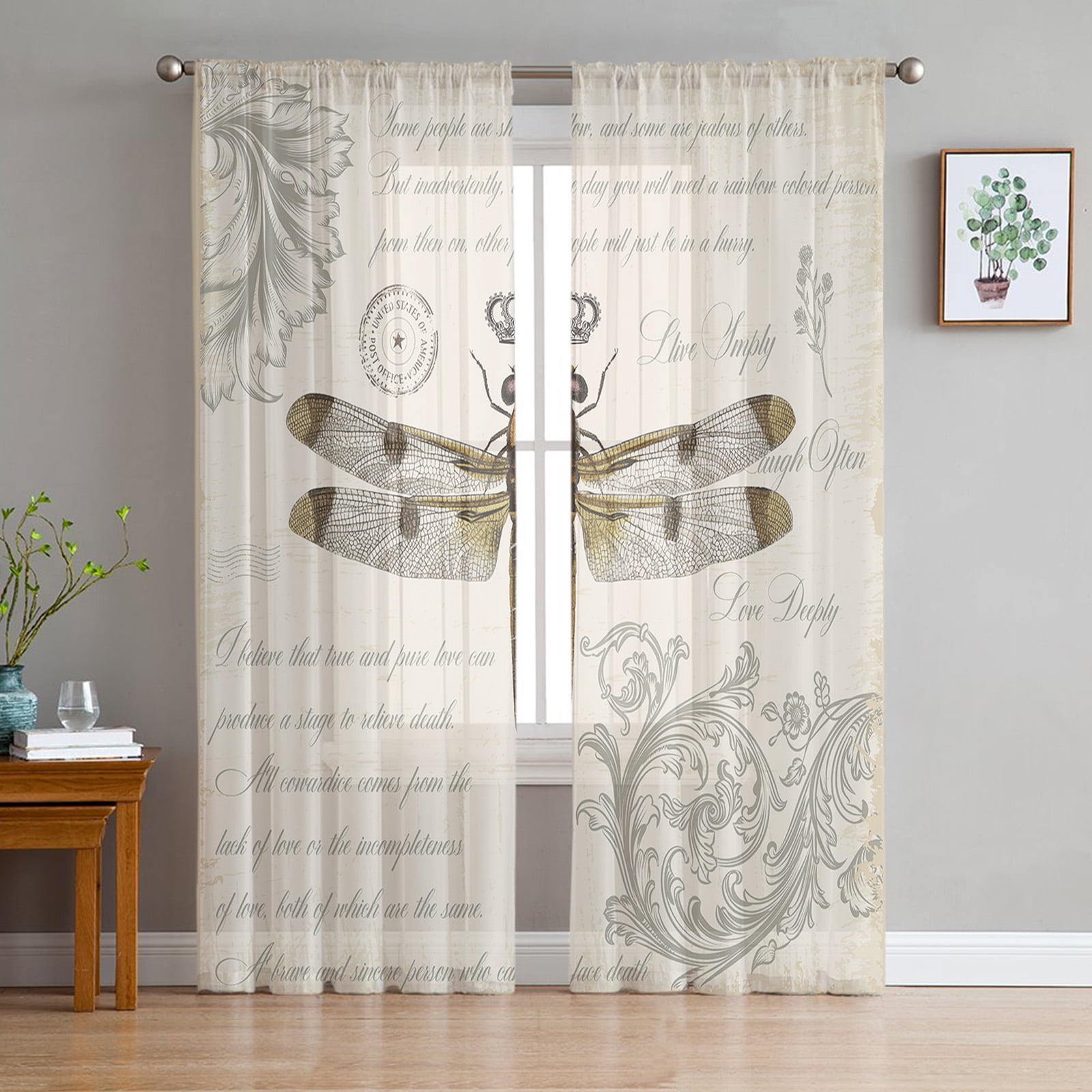 Dragonfly Dots Gradient Sheer Curtains for Living Room Bedroom Tulle ...