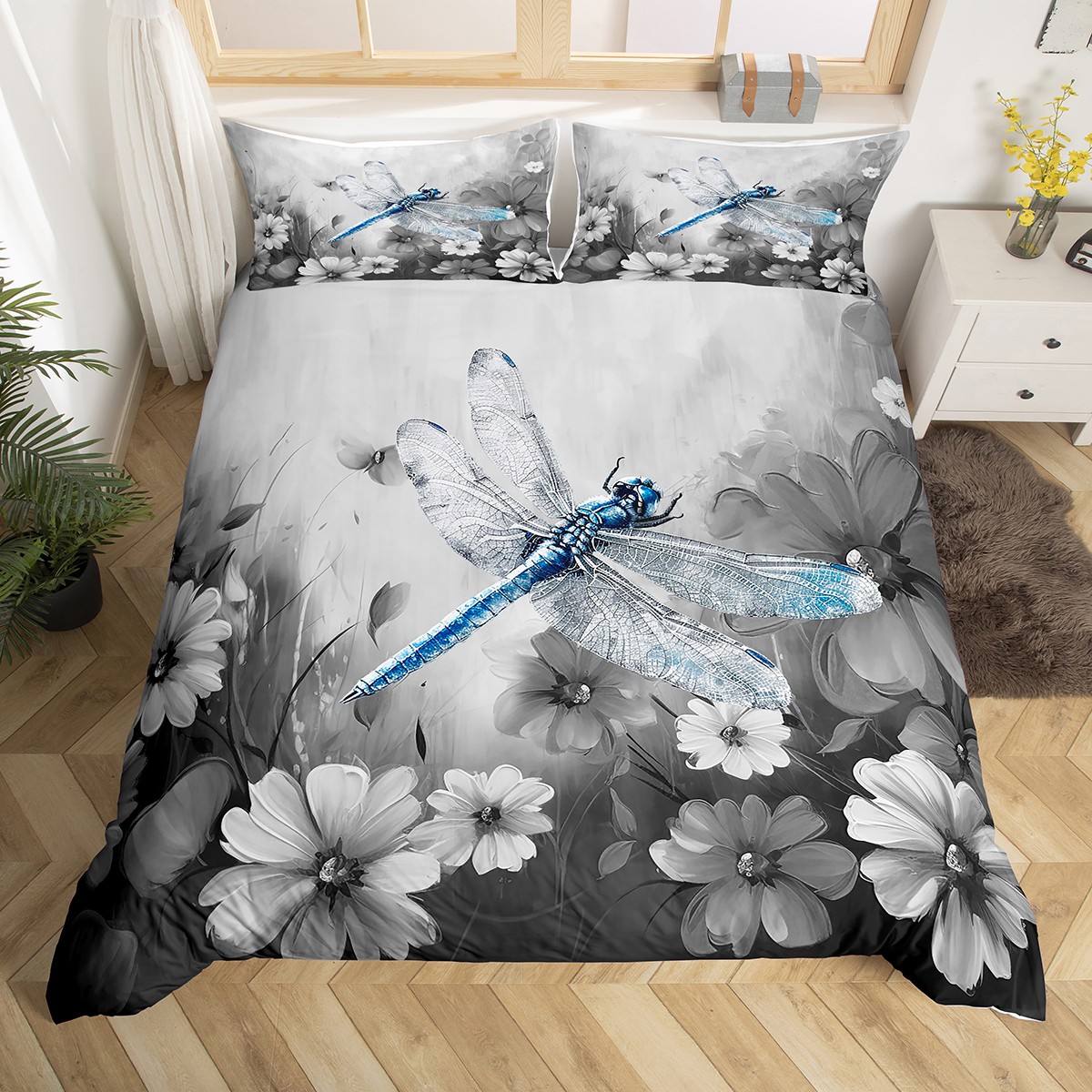 Dragonfly Duvet Cover for Comforter Daisy Flowers Full Bedding Sets for ...