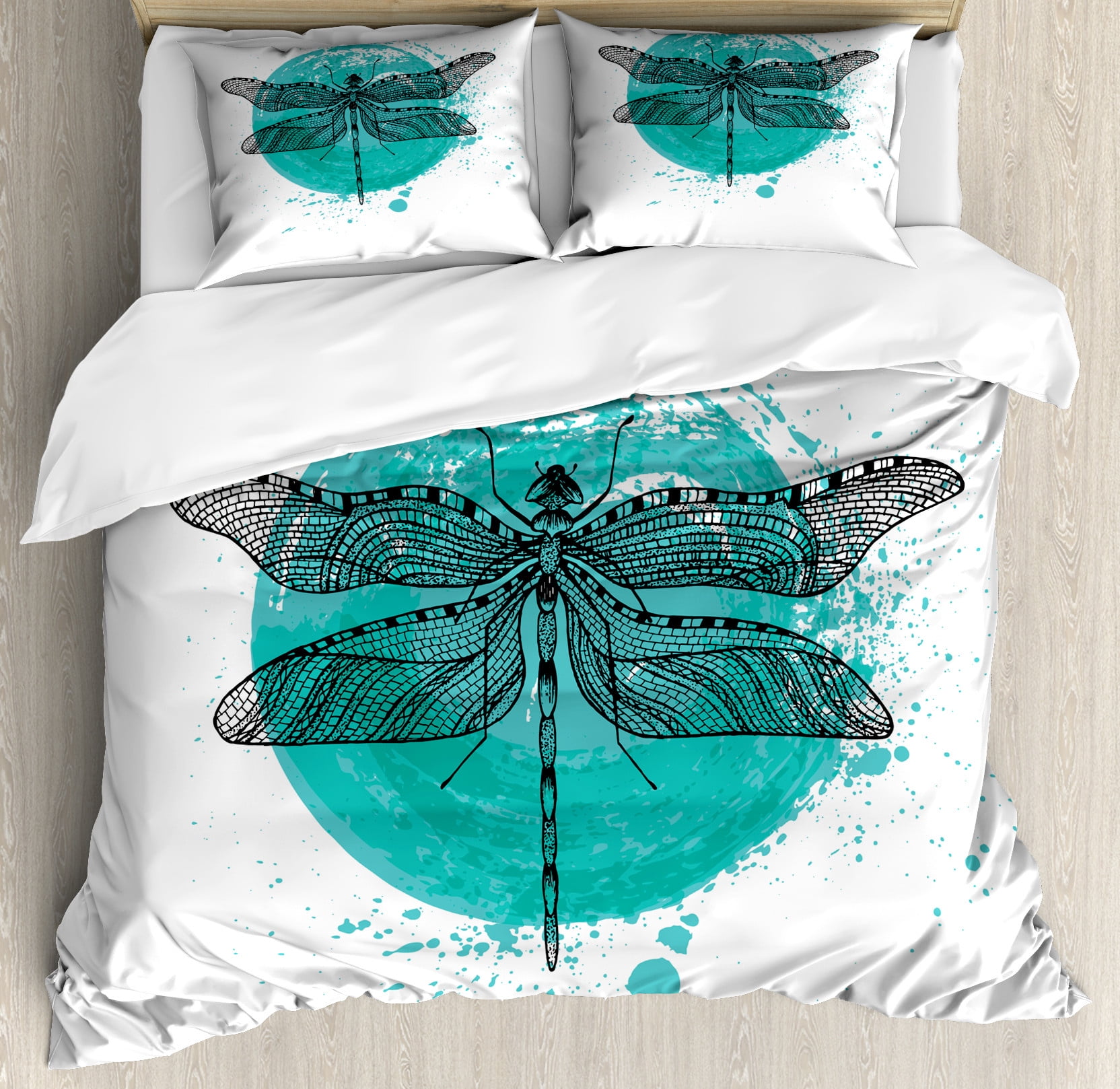 Dragonfly Duvet Cover Set, Abstract Drawing in Detailed Line Art Style ...