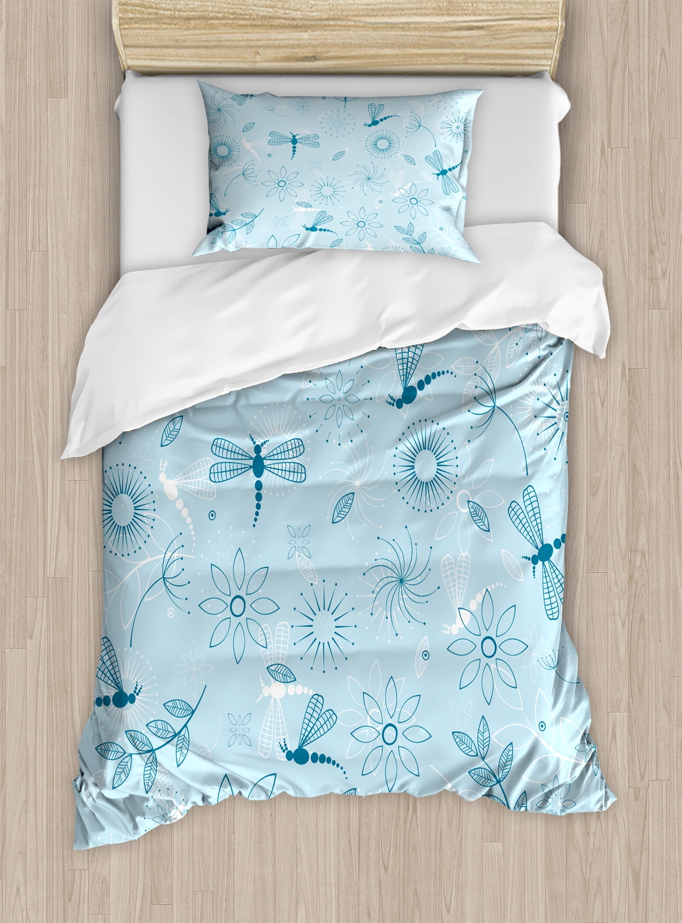 Dragonfly Duvet Cover Set, Bugs Leaves Branches Flowers Dandelions ...