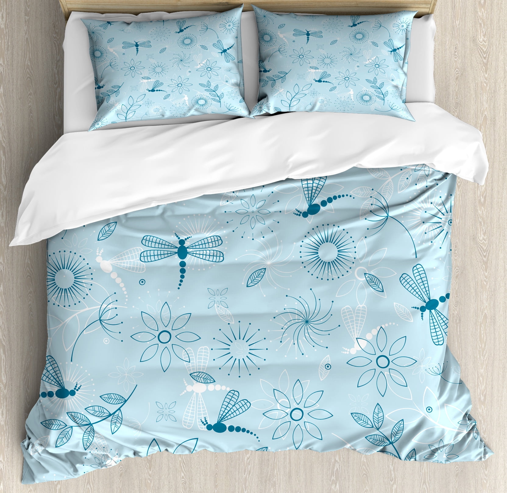 Dragonfly Duvet Cover Set, Bugs Leaves Branches Flowers Dandelions ...