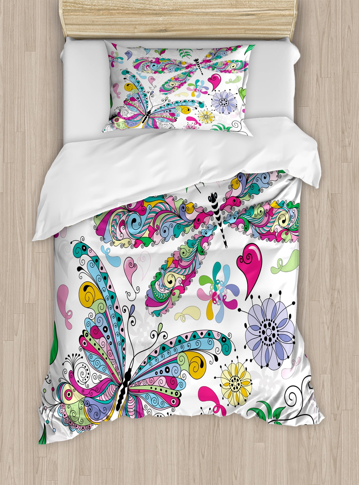 Dragonfly Duvet Cover Set, Butterfly Dragonfly Paisley Complex Motifs ...