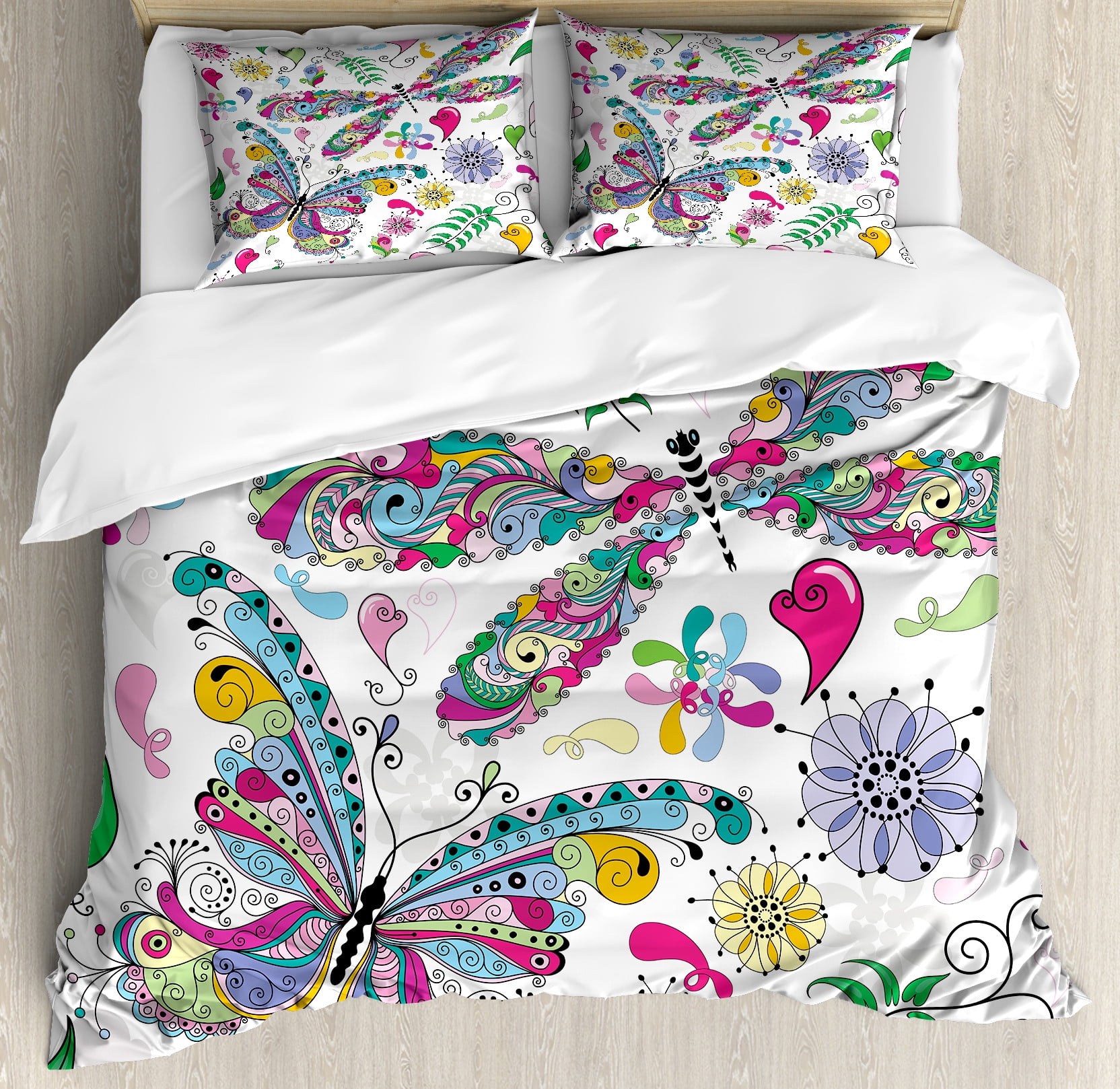 Dragonfly Duvet Cover Set, Butterfly Dragonfly Paisley Complex Motifs ...