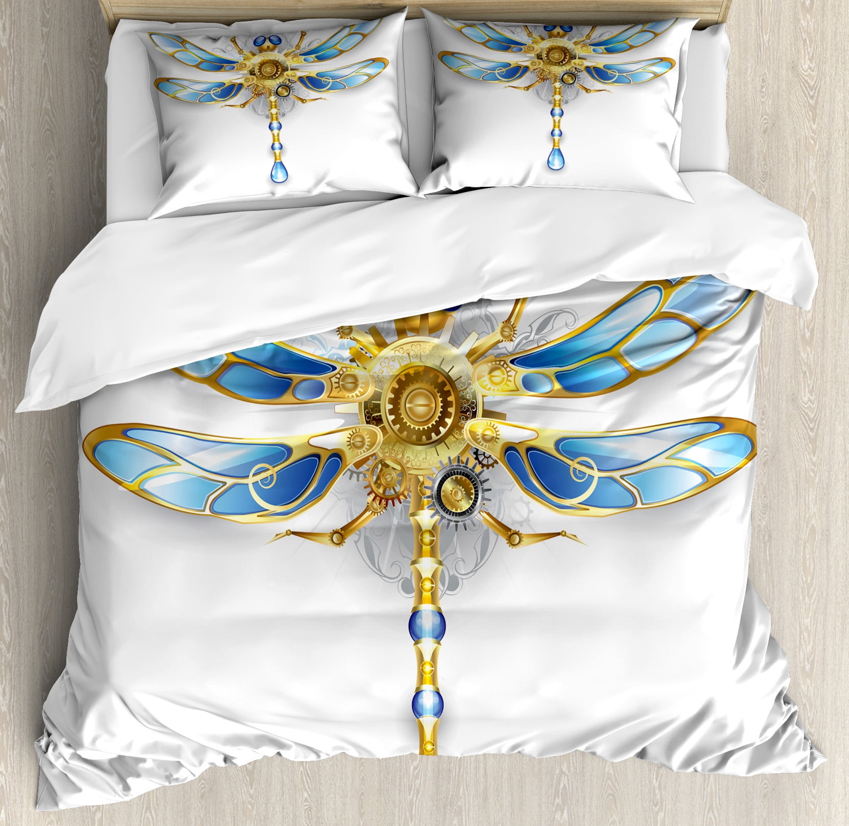 Dragonfly Duvet Cover Set, Close-Up View of Mechanical Dragonfly with ...
