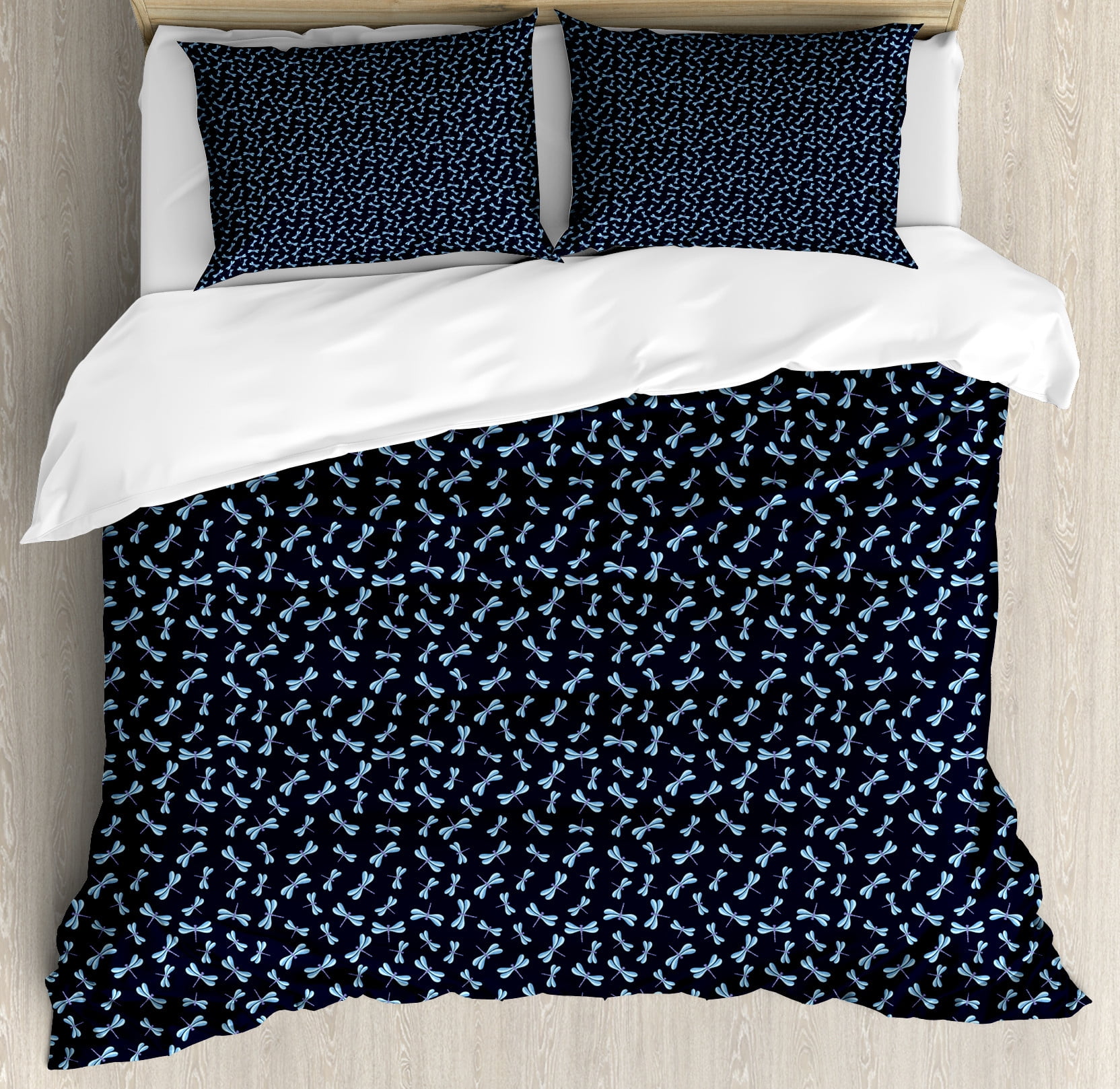 Dragonfly Duvet Cover Set, Cold Toned Continuous Pattern of Nature ...