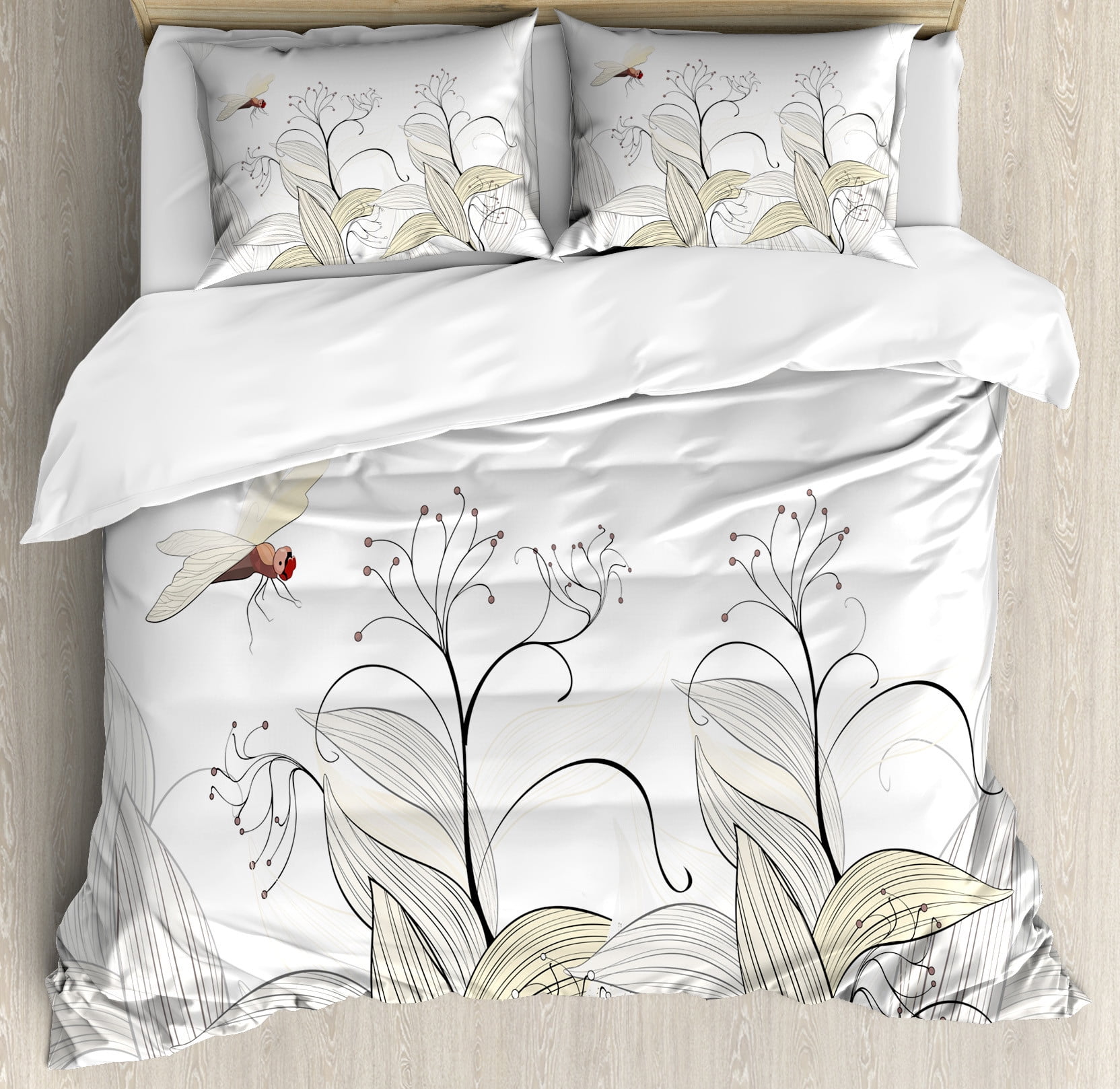 Dragonfly Duvet Cover Set, Curled Nature Branches Leaves Lake Coast ...