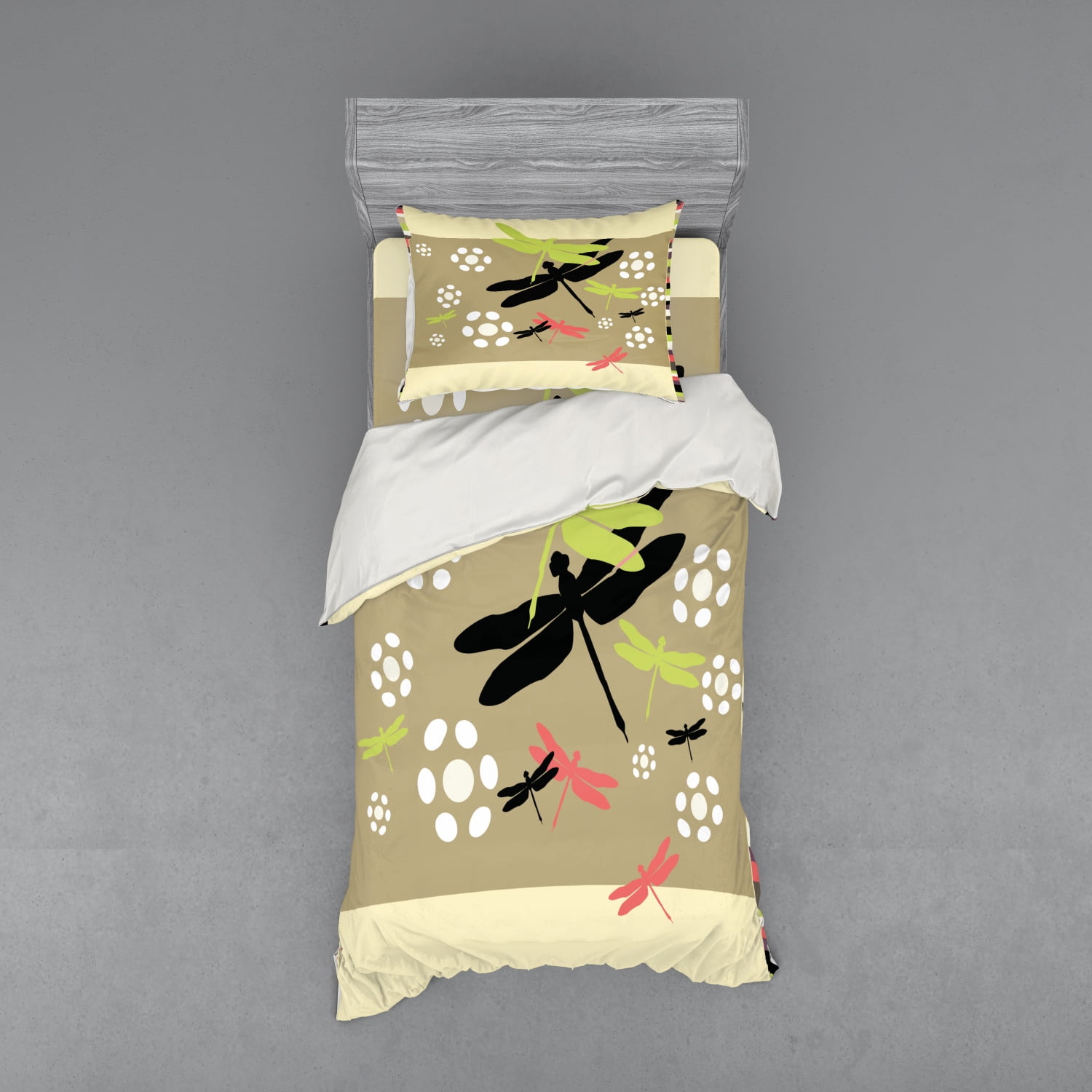 Dragonfly Duvet Cover Set, Floral Pattern with Abstract Daisies Nature ...