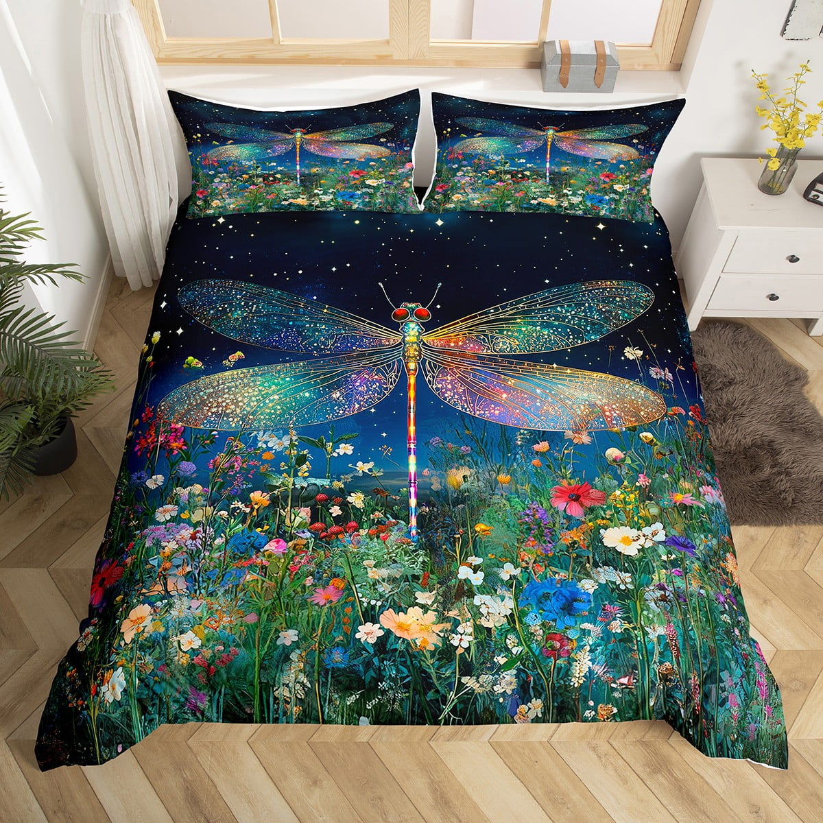 Dragonfly Duvet Cover Set Galaxy Comforter Cover,Dreamy Butterflies ...