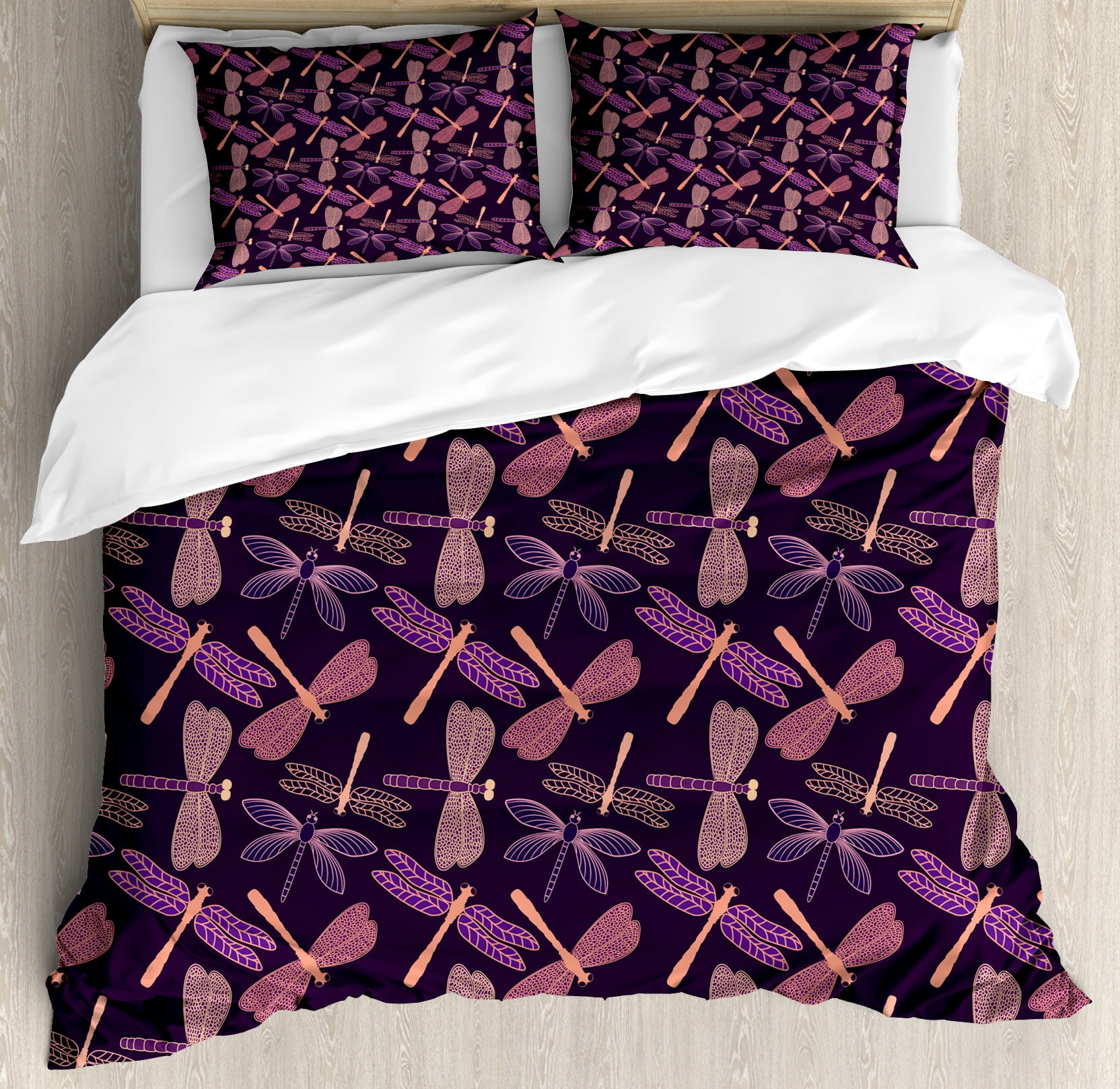 Dragonfly Duvet Cover Set, Girly Feminine Design with Vintage Vibrant ...