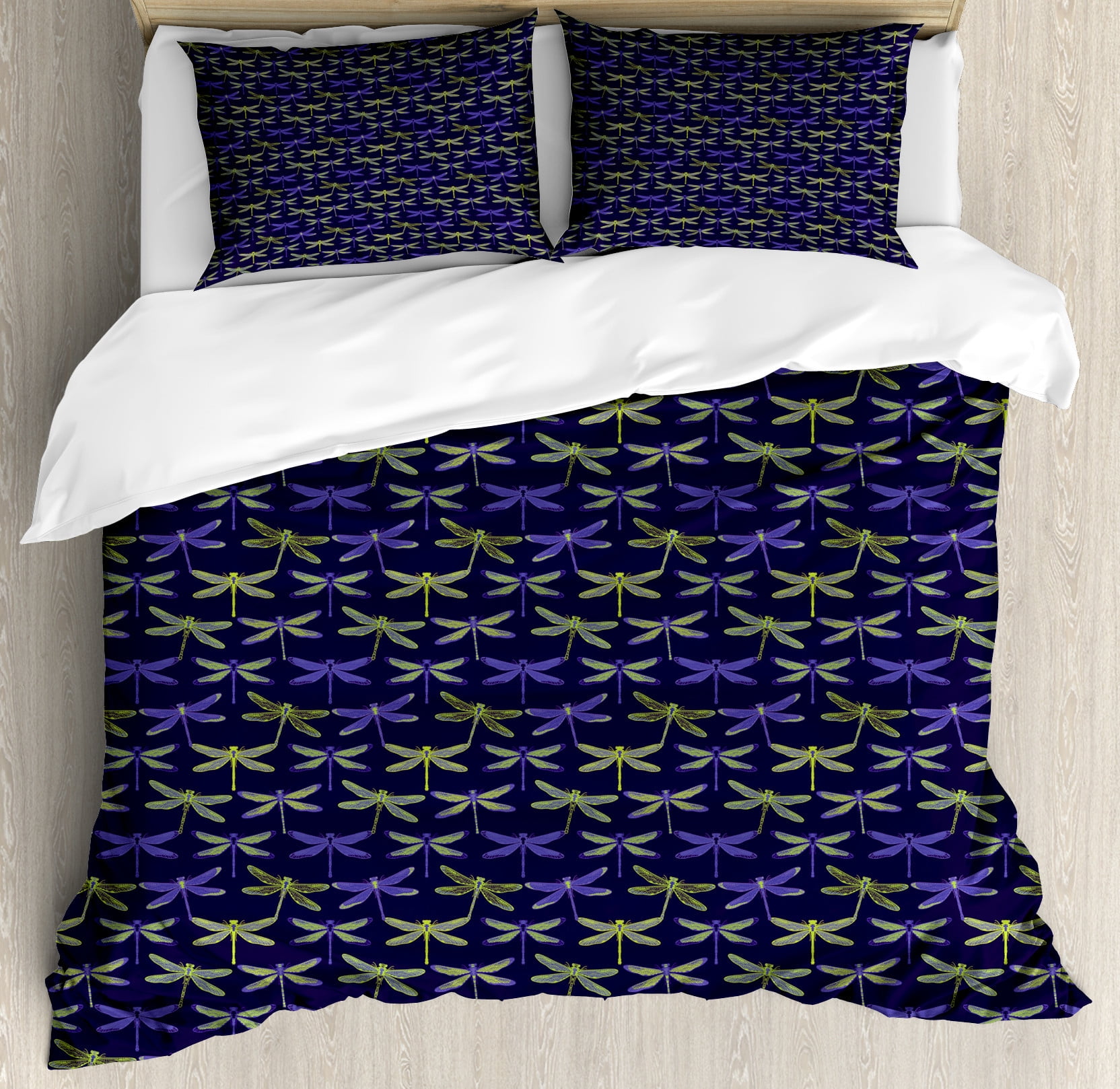 Dragonfly Duvet Cover Set, Hand Drawn Winged Bugs Repeated Pattern ...