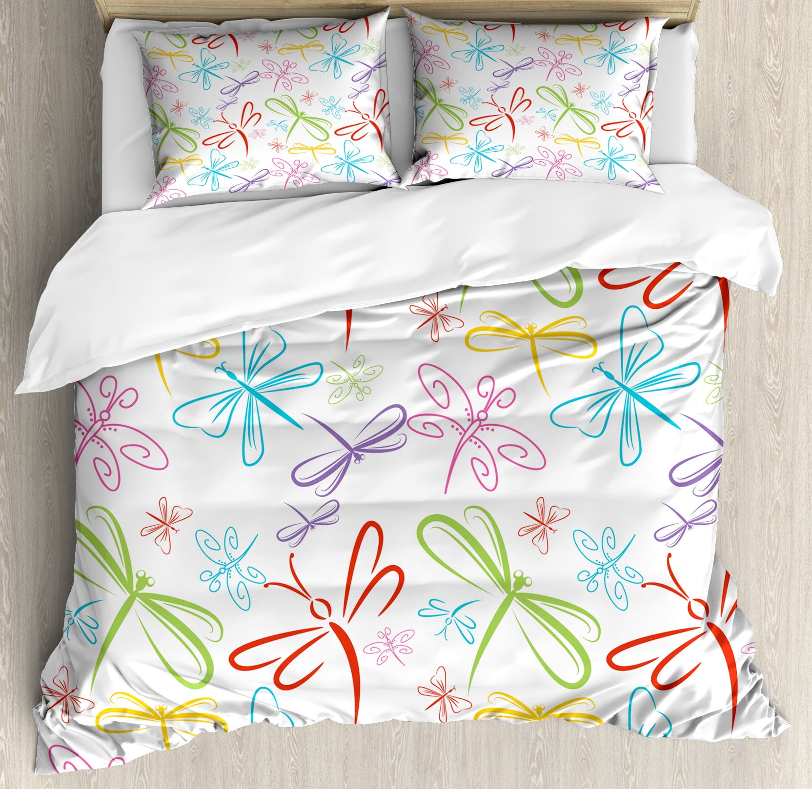 Dragonfly Duvet Cover Set, Insects Winged Freedom Colorful Animal ...