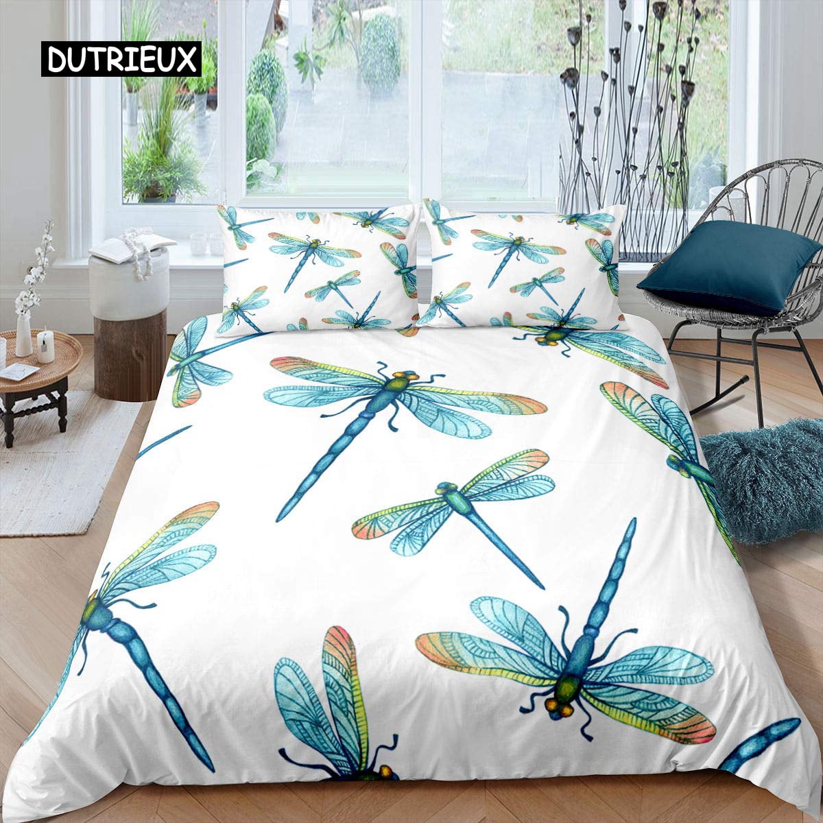 Dragonfly Duvet Cover Set King Size Colorful Wing Bedding Set for Kids ...