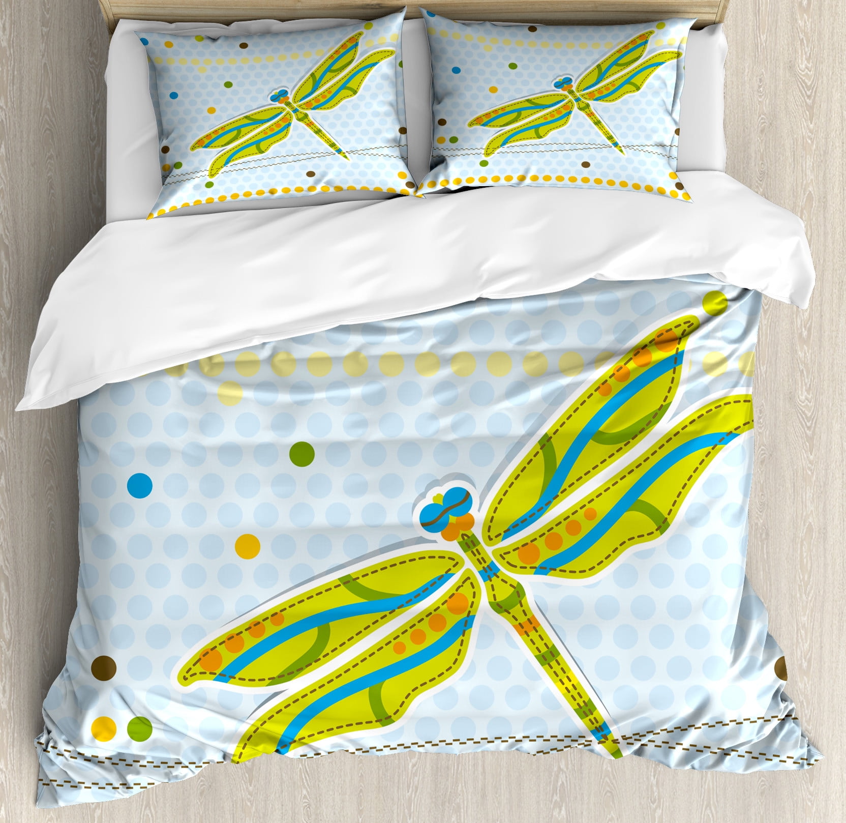 Dragonfly Duvet Cover Set, Dragonfly over Little Circular Spots and ...