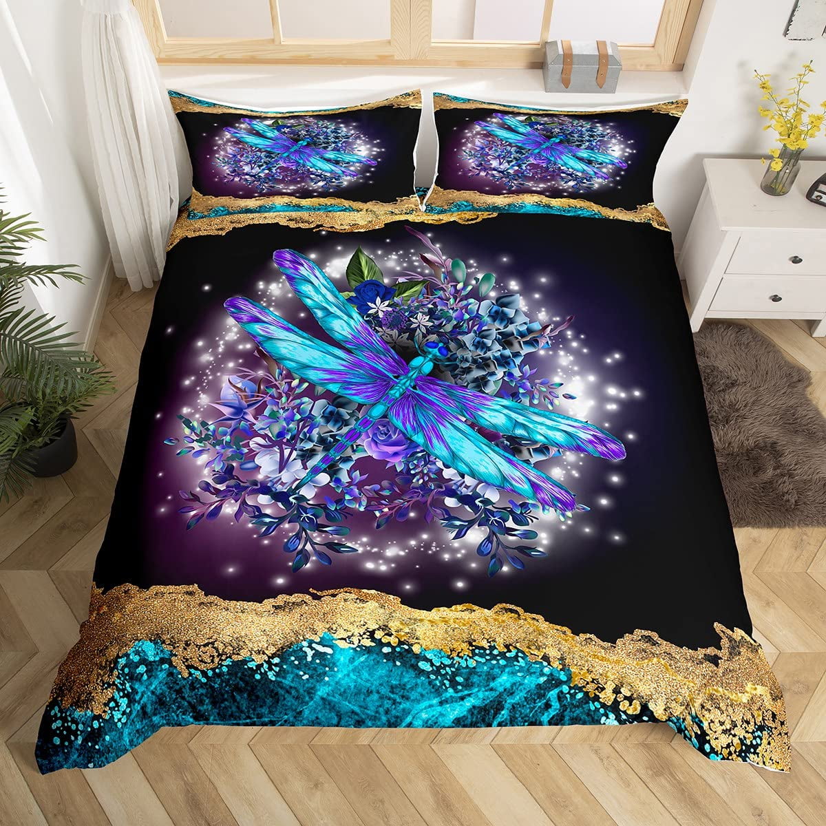 Dragonfly Duvet Cover Set Marble Texture Comforter Cover Microfiber ...