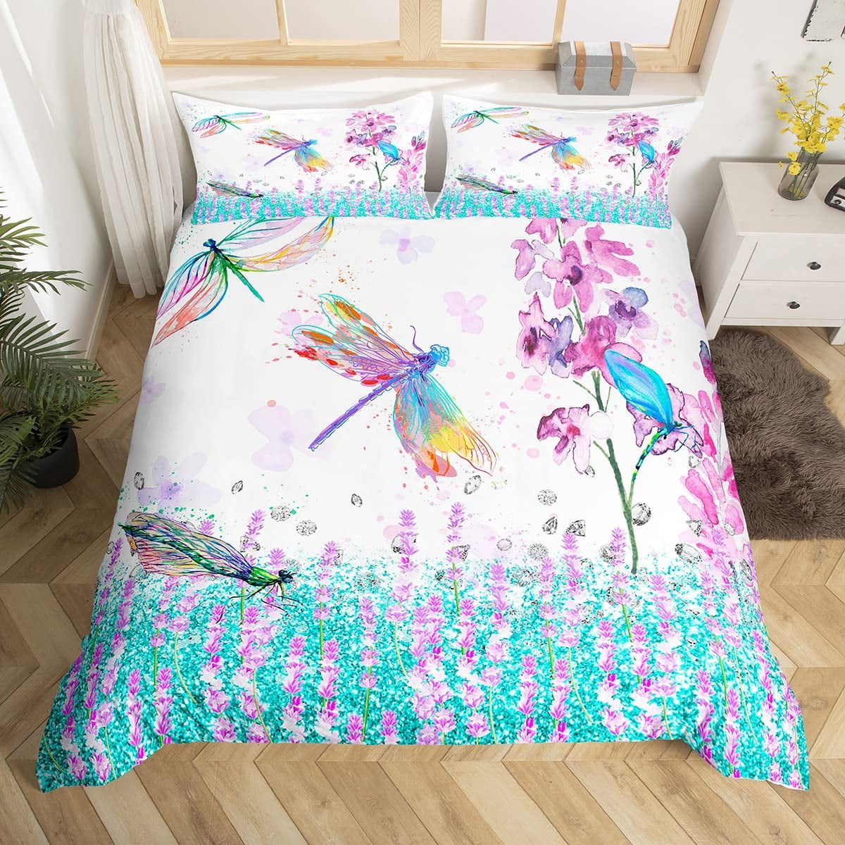 Dragonfly Duvet Cover Set Marble Texture Comforter Cover Microfiber ...