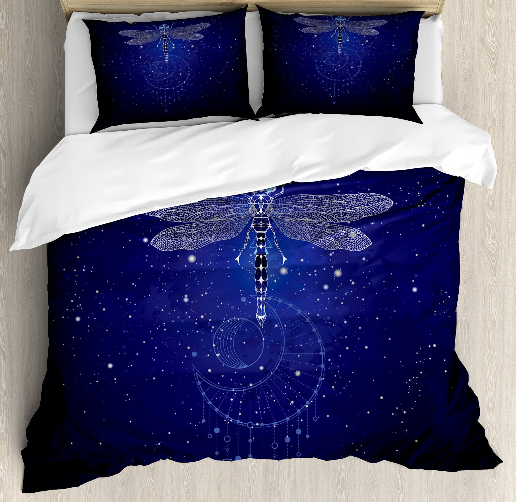 Dragonfly Duvet Cover Set, Modern Image of Insect and Geometric ...