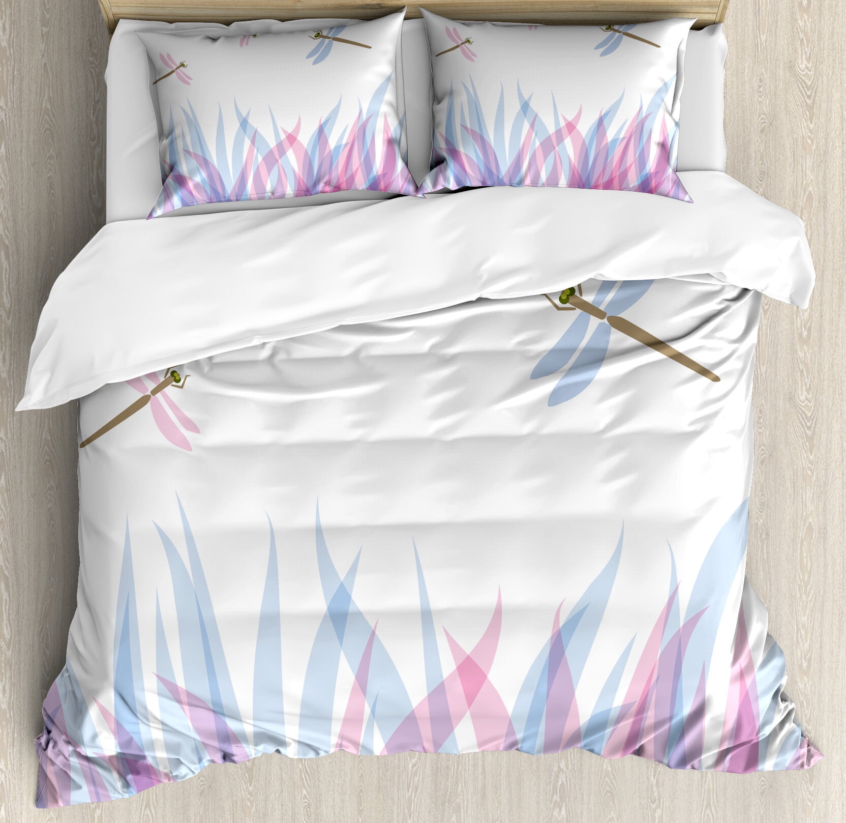 Dragonfly Duvet Cover Set, Nature Themed Colorful Birds Like Bugs Flies ...
