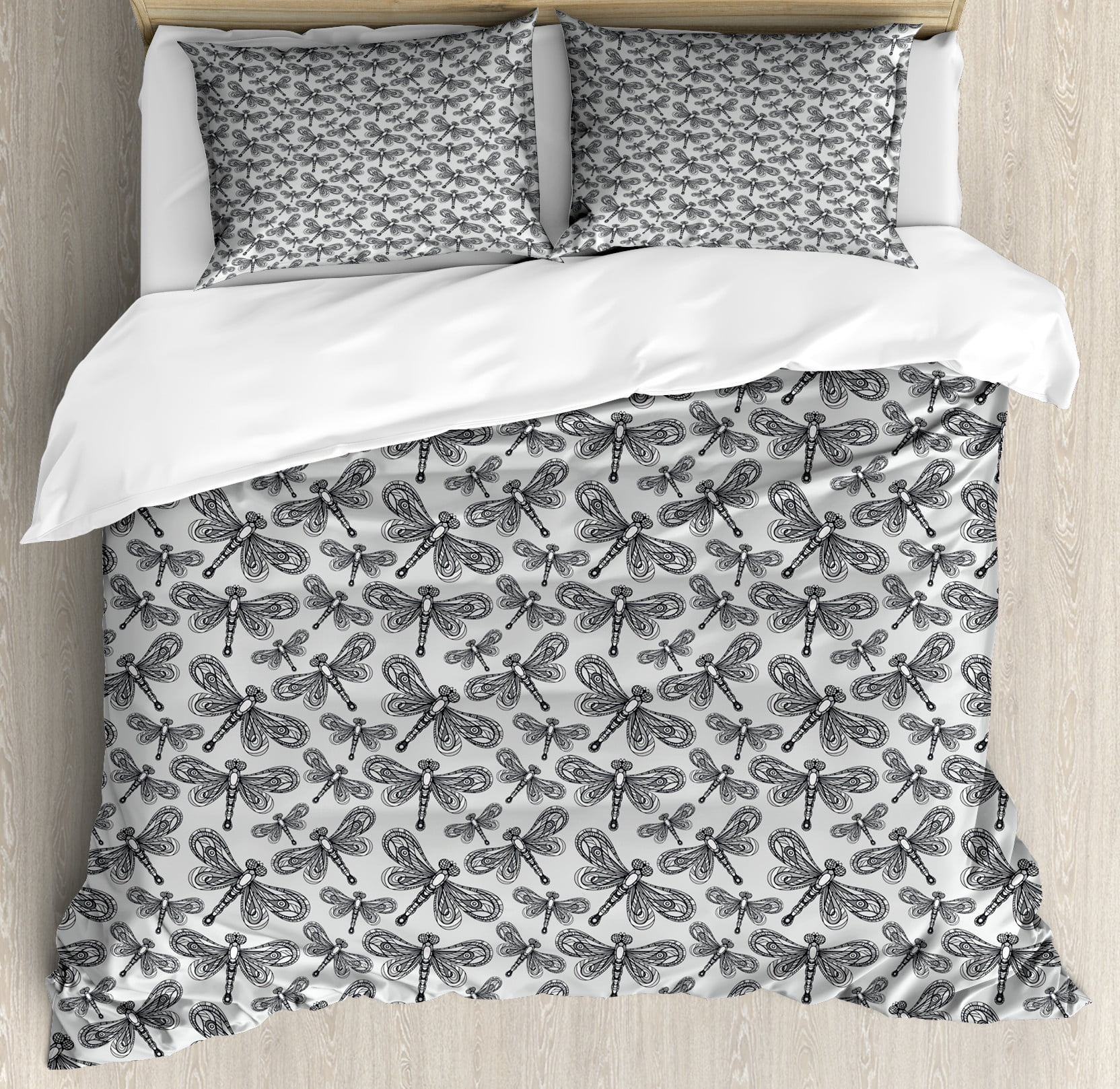 Dragonfly Duvet Cover Set, Repetitive Patterns of Monochromatic Design ...