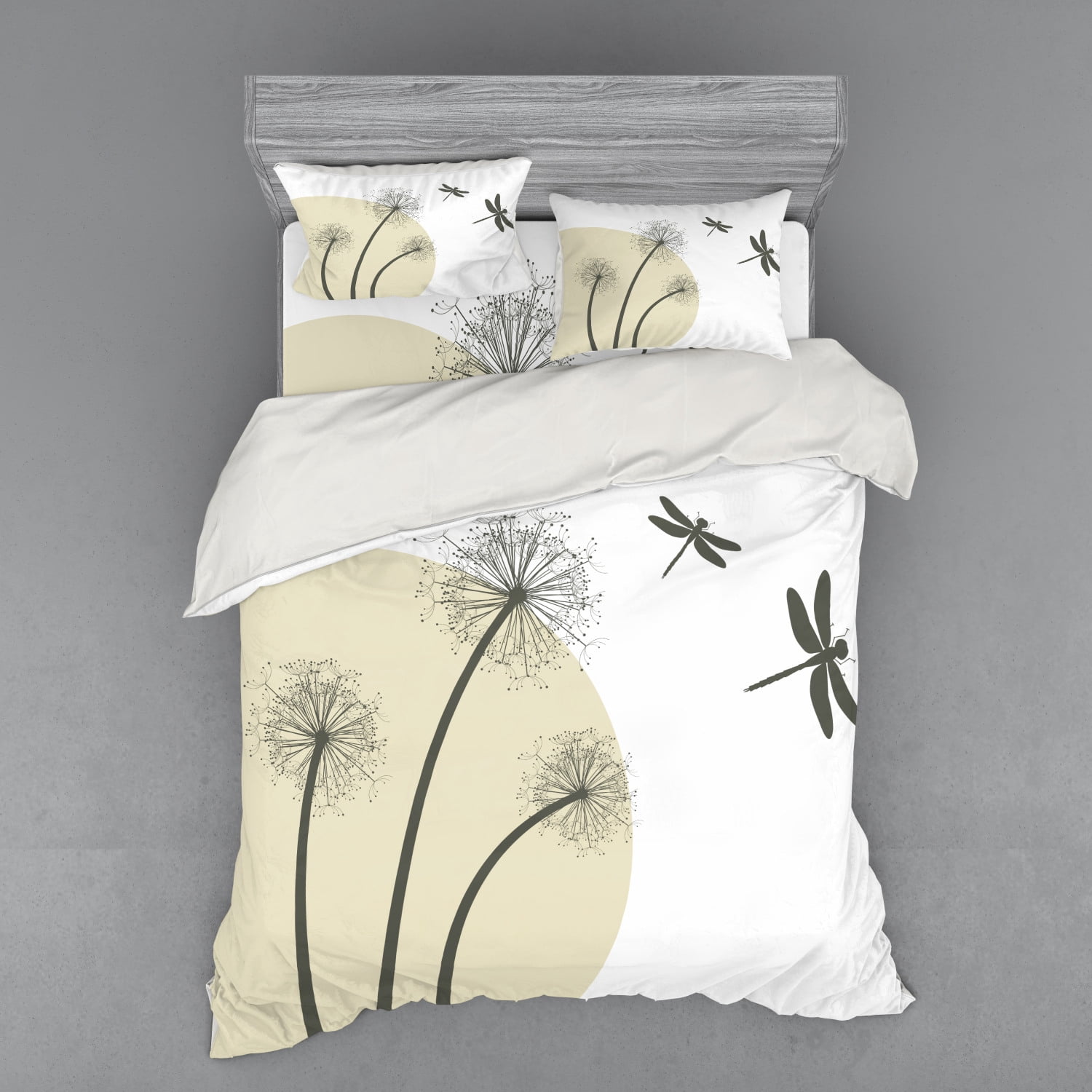 Dragonfly Duvet Cover Set, Spring Dandelions Botany Blossoming Petals ...
